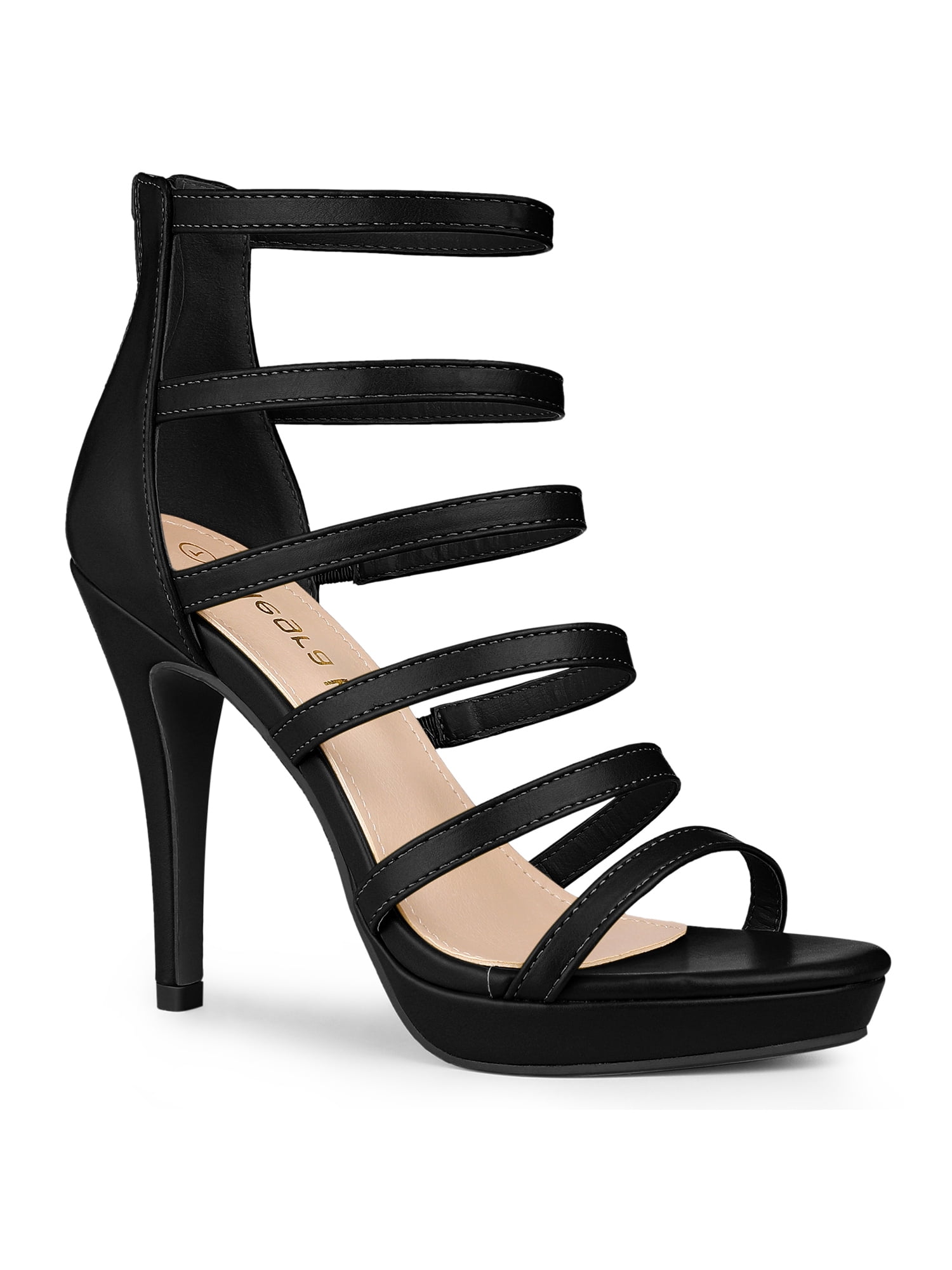 BLISSFUL STEP Women's Platform Strappy Stiletto Heels Sandals Black 6 ...