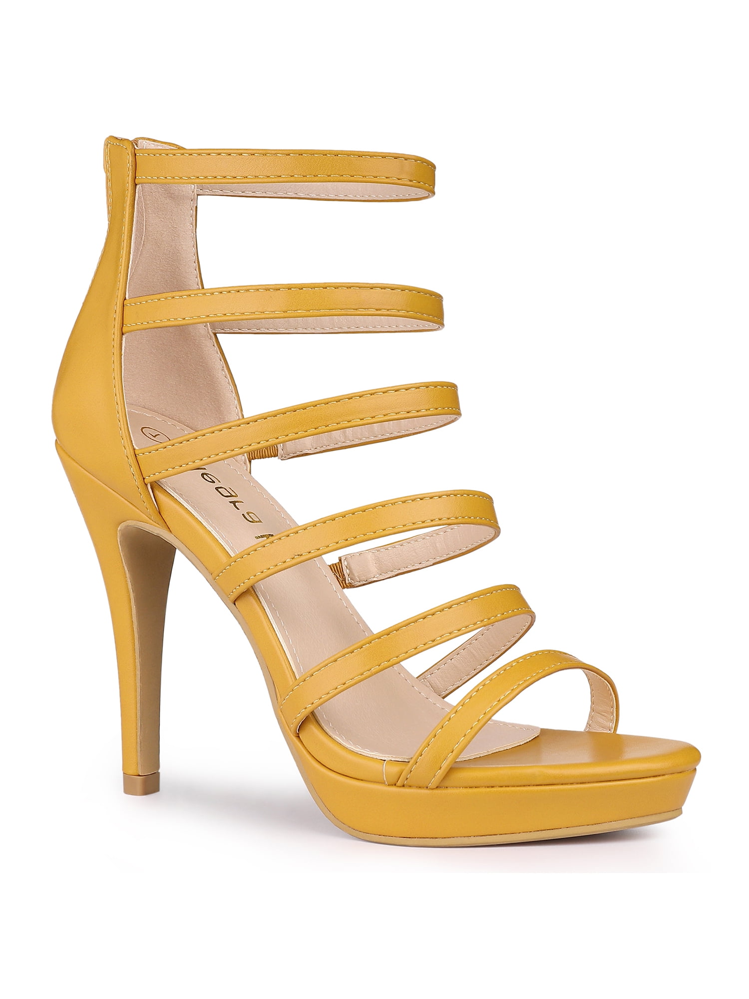 BLISSFUL STEP Women's Platform Strappy Stiletto Heels Sandals Yellow 9 ...