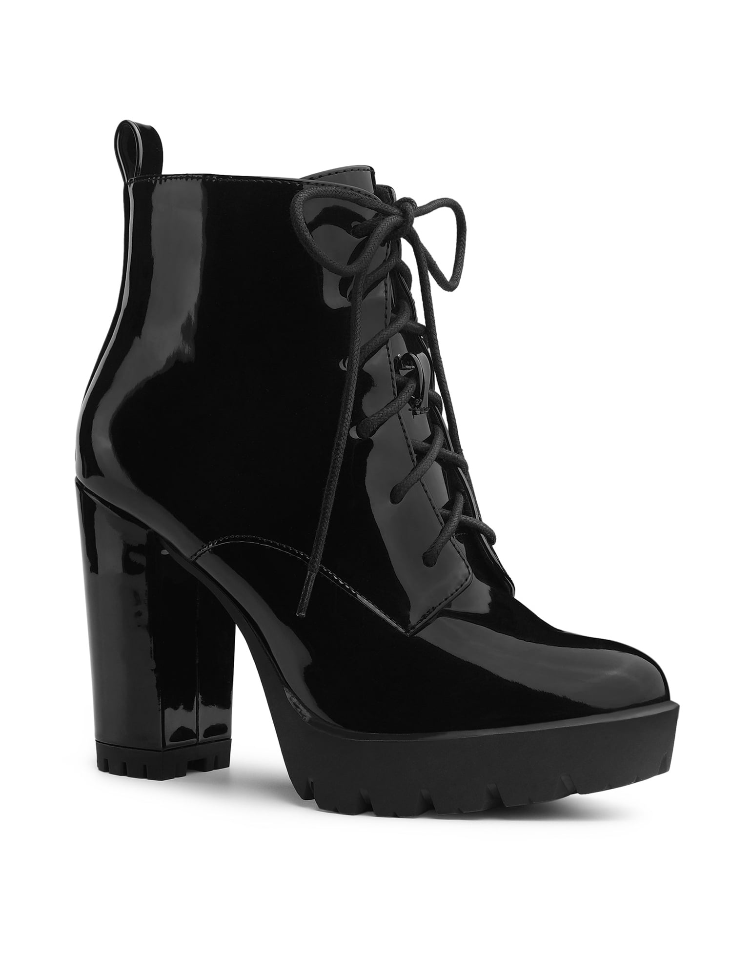 BLISSFUL STEP Women's Platform Lace Up Block Heel Ankle Combat Boot ...