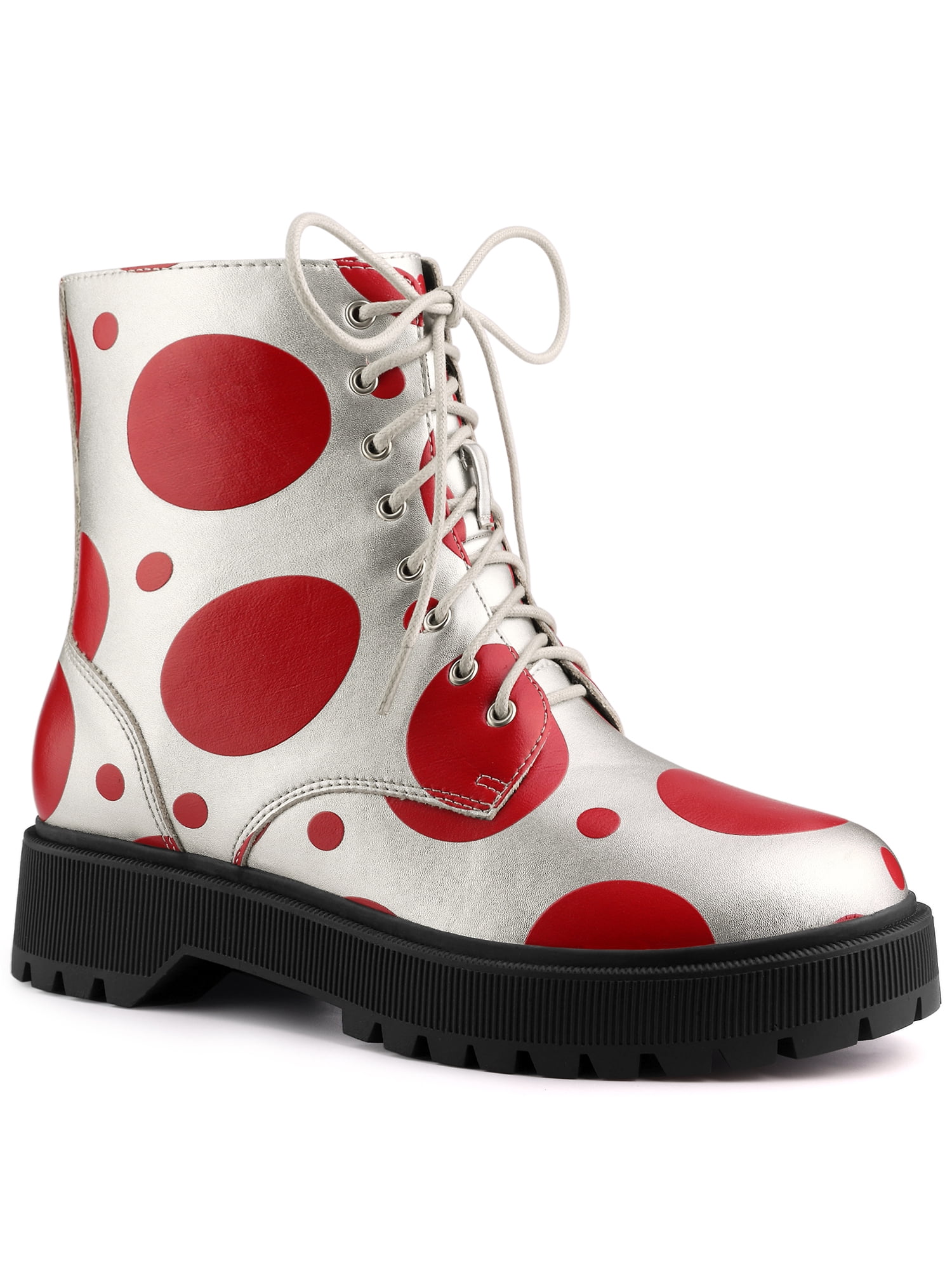 BLISSFUL STEP Women's Platform Lace Up Polka Dots Printing Combat Boots ...