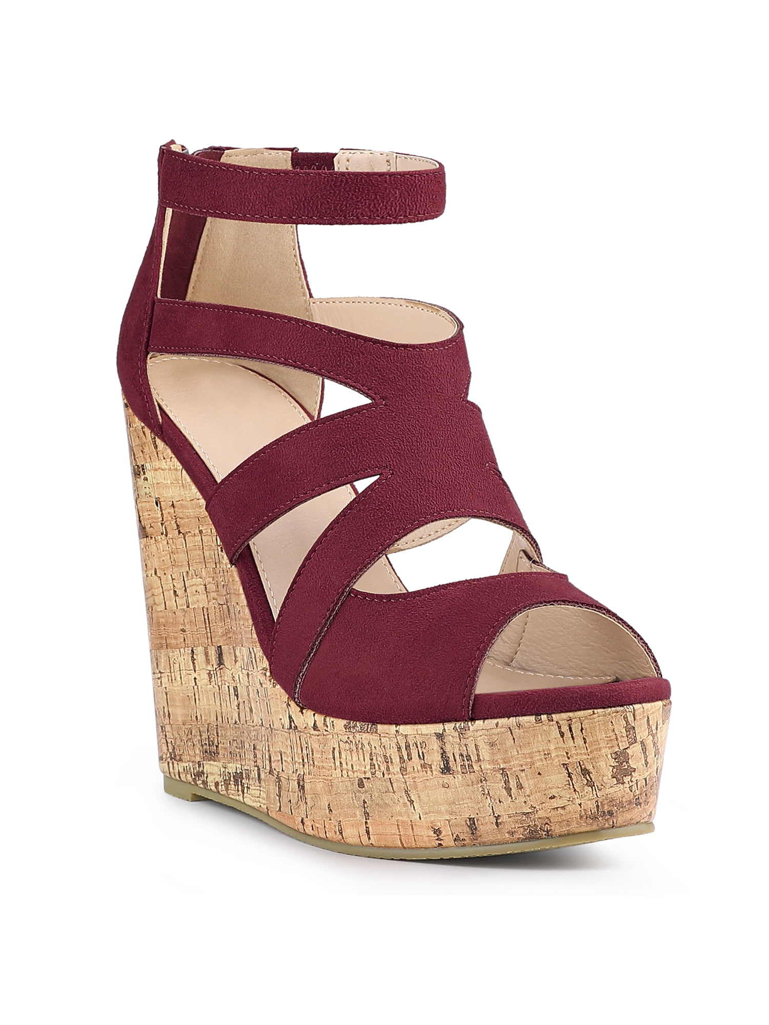 BLISSFUL STEP Women's Shoes Platform Peep Toe Strappy Back Zip Wedge ...