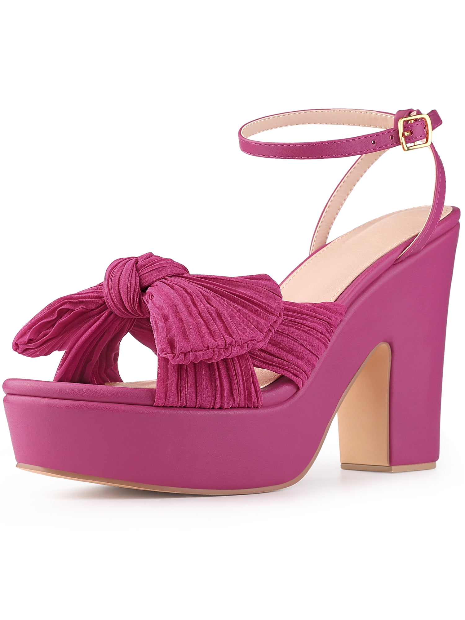 BLISSFUL STEP Women's Platform Pleated Bow Slingback Block High Heel ...