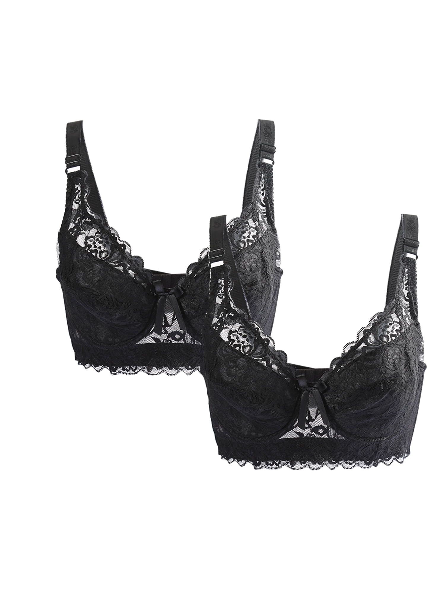 Allegra K Women's Plus Size Full Coverage Padded Floral Underwired Bra ...