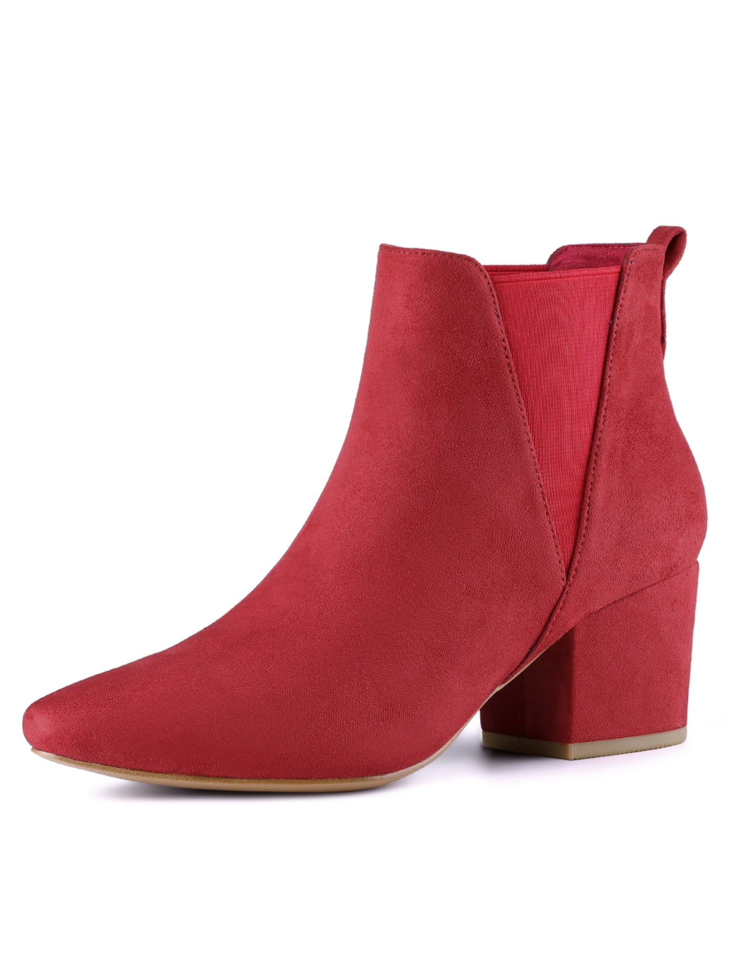 Allegra K Women's Pointed Toe Block Heel Chelsea Ankle Boots Red 7 ...