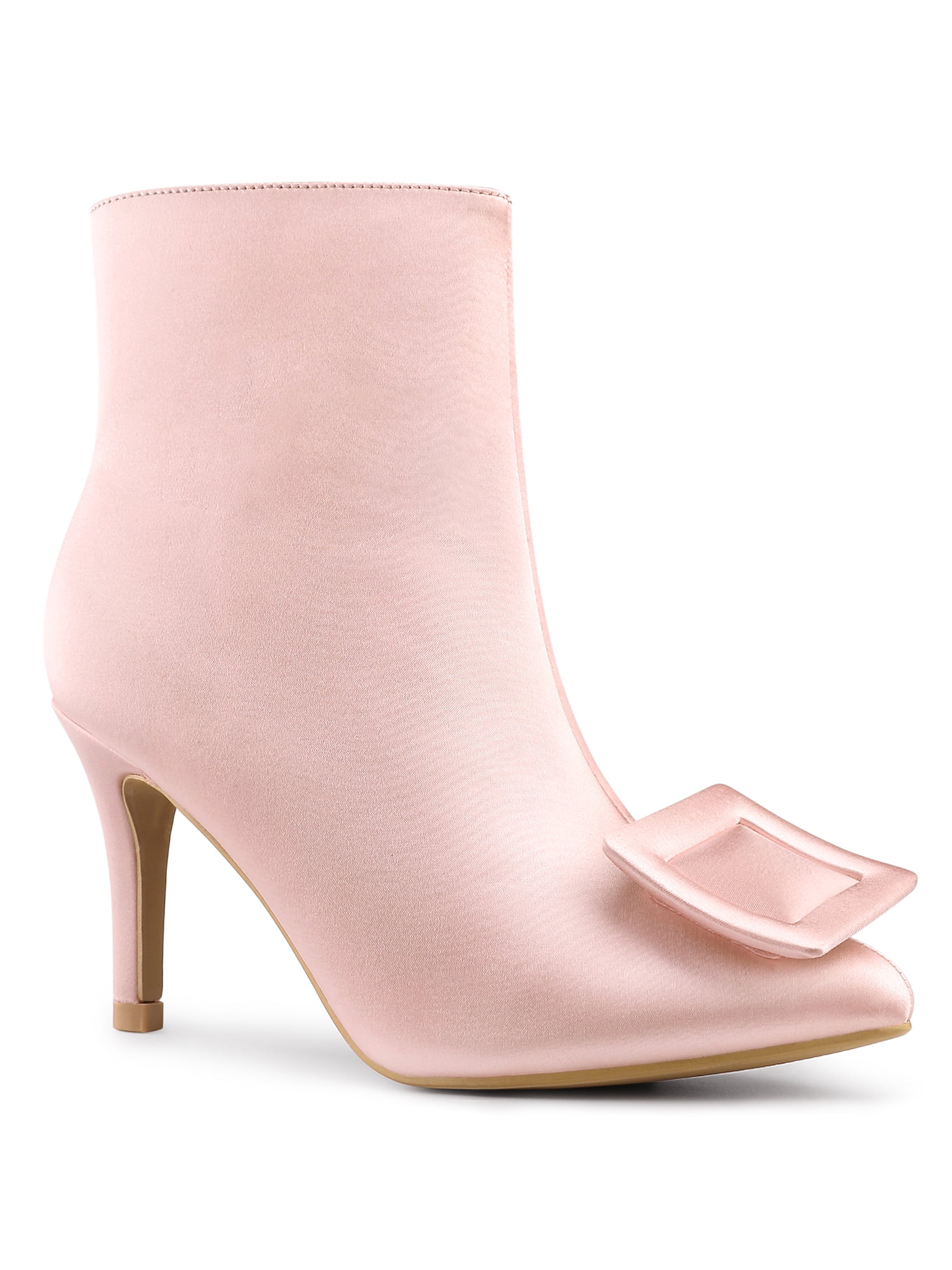 BLISSFUL STEP Women's Pointed Toe Buckle Stiletto Heel Ankle Boots Pink ...