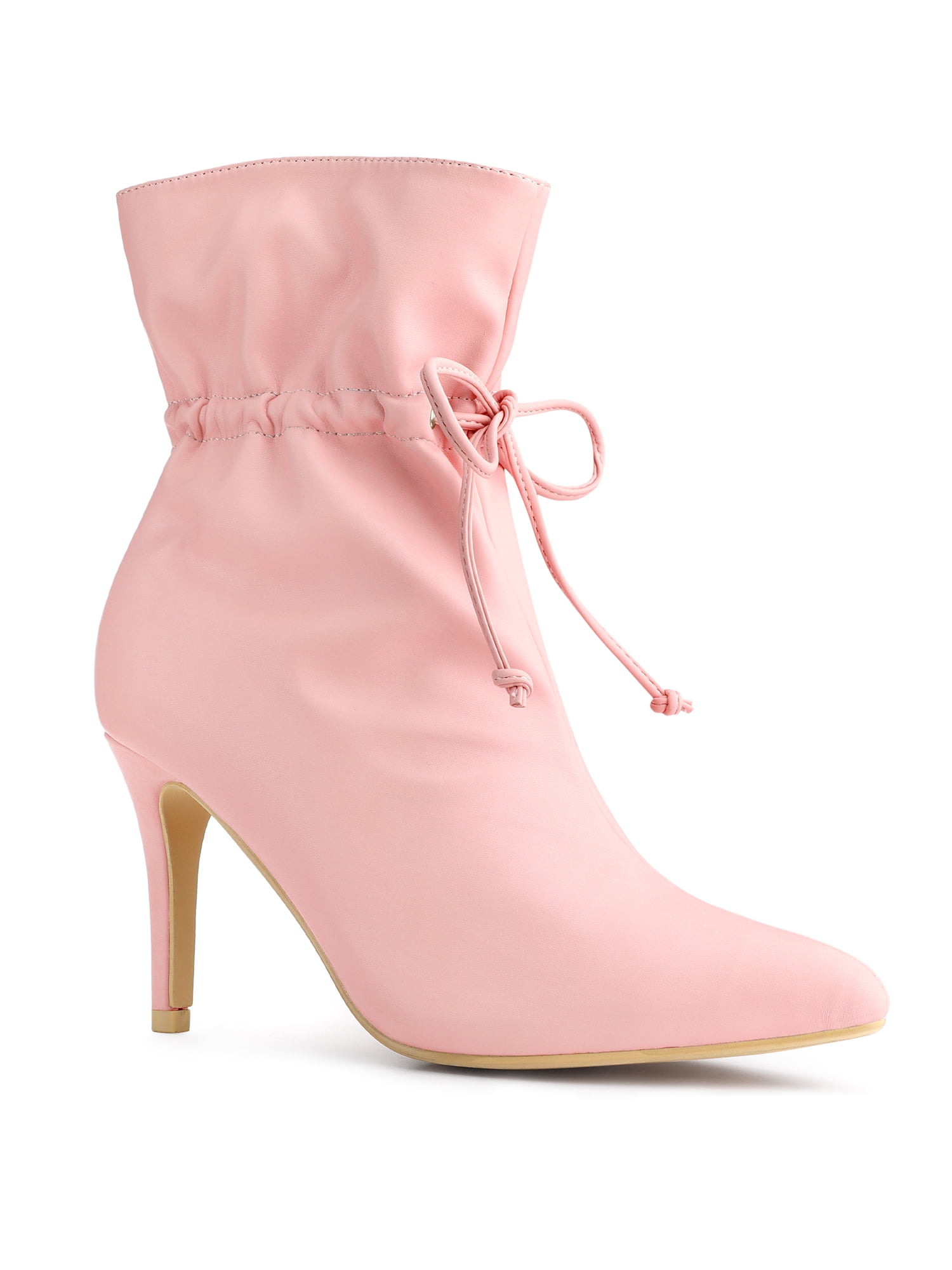 BLISSFUL STEP Women's Pointed Toe Drawstring Pull on Stiletto Heel ...