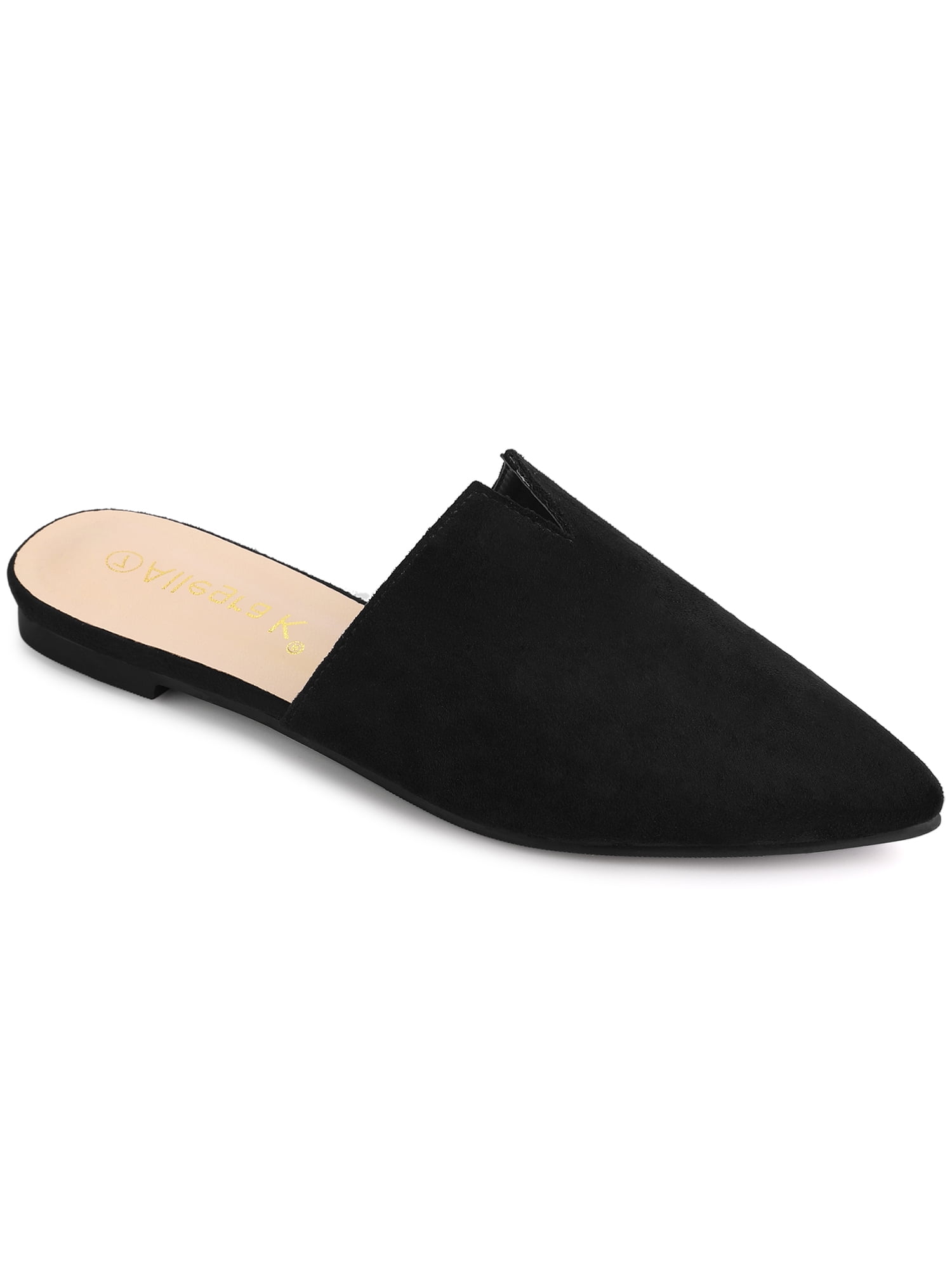 BLISSFUL STEP Women's Pointed Toe Flat V Shape Slides Mules Black (Size ...