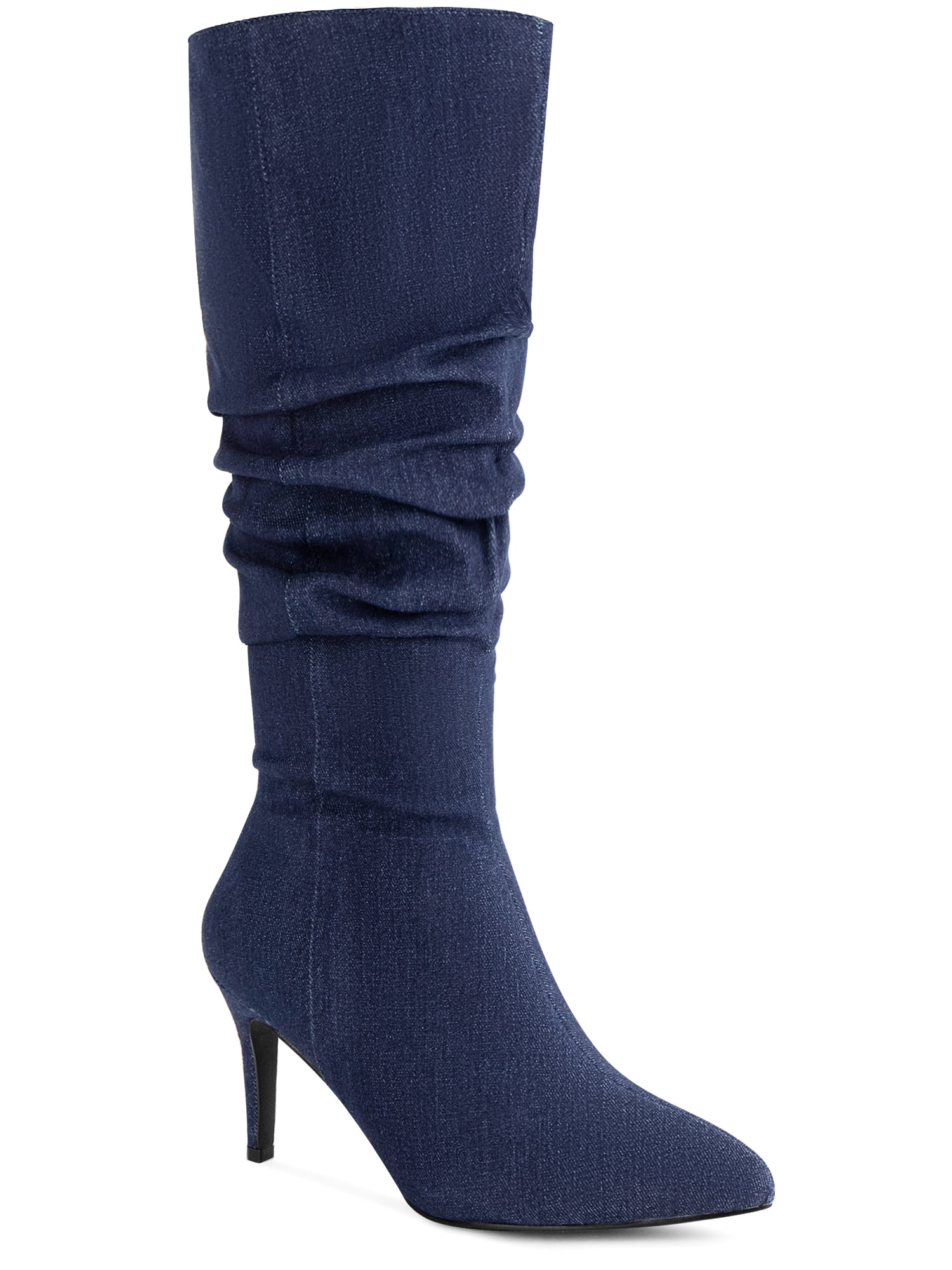 Allegra K Women's Pointed Toe Slouched Stiletto Heels Knee High Boots ...