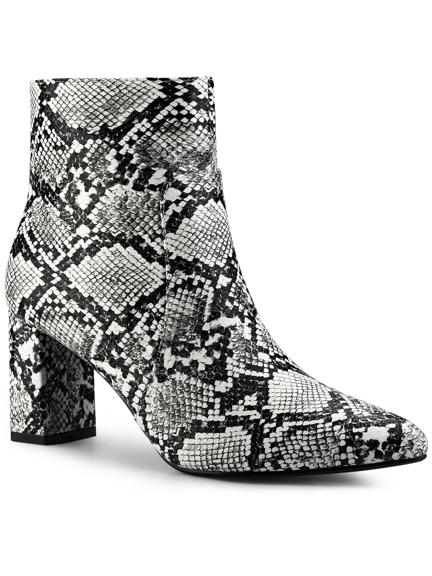 BLISSFUL STEP Women's Ankle Boots Pointed Toe Snake Print Block Heel ...