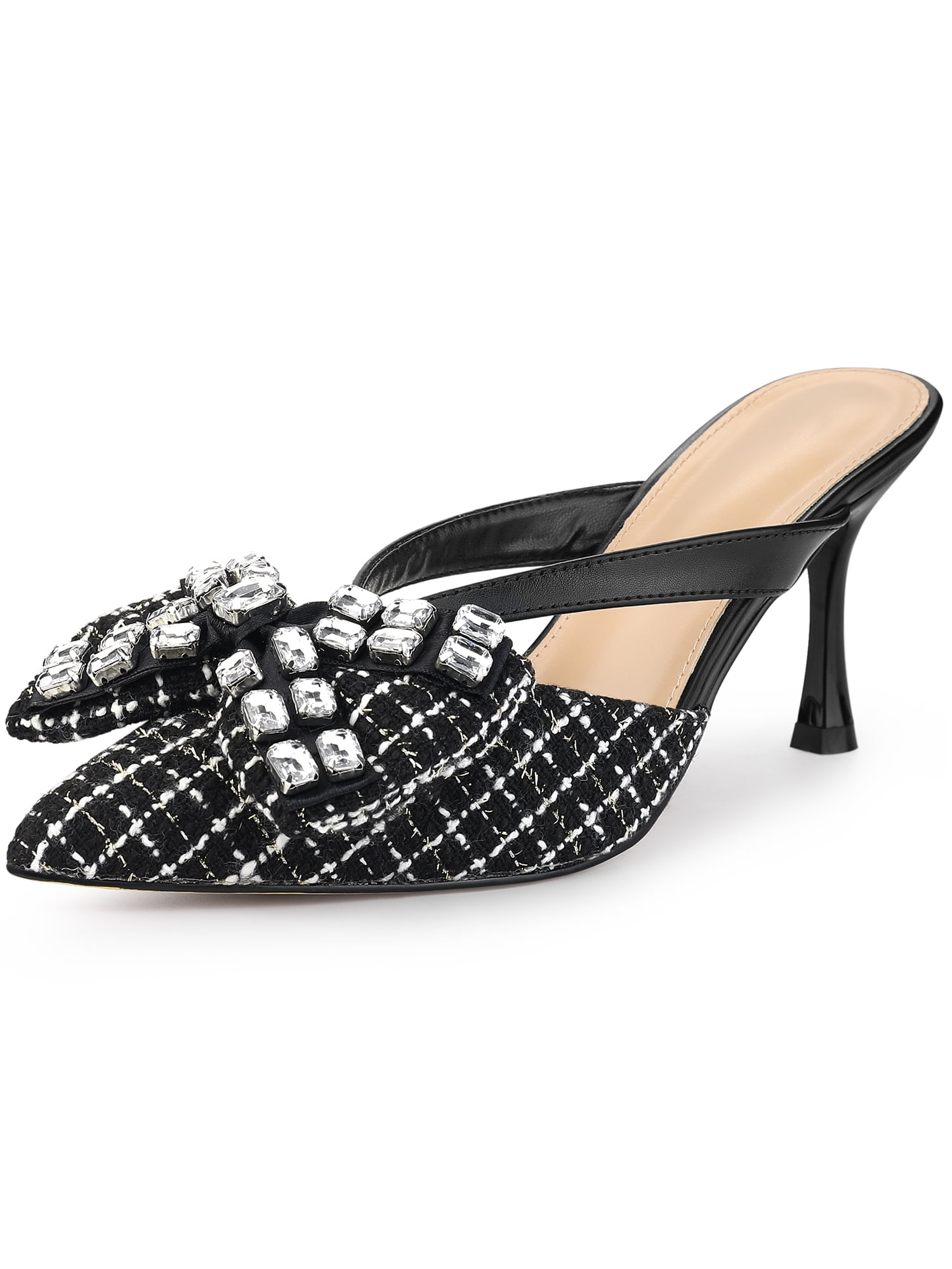 BLISSFUL STEP Women's Pointed Toe Sparkly Rhines Bow Stiletto Heels ...