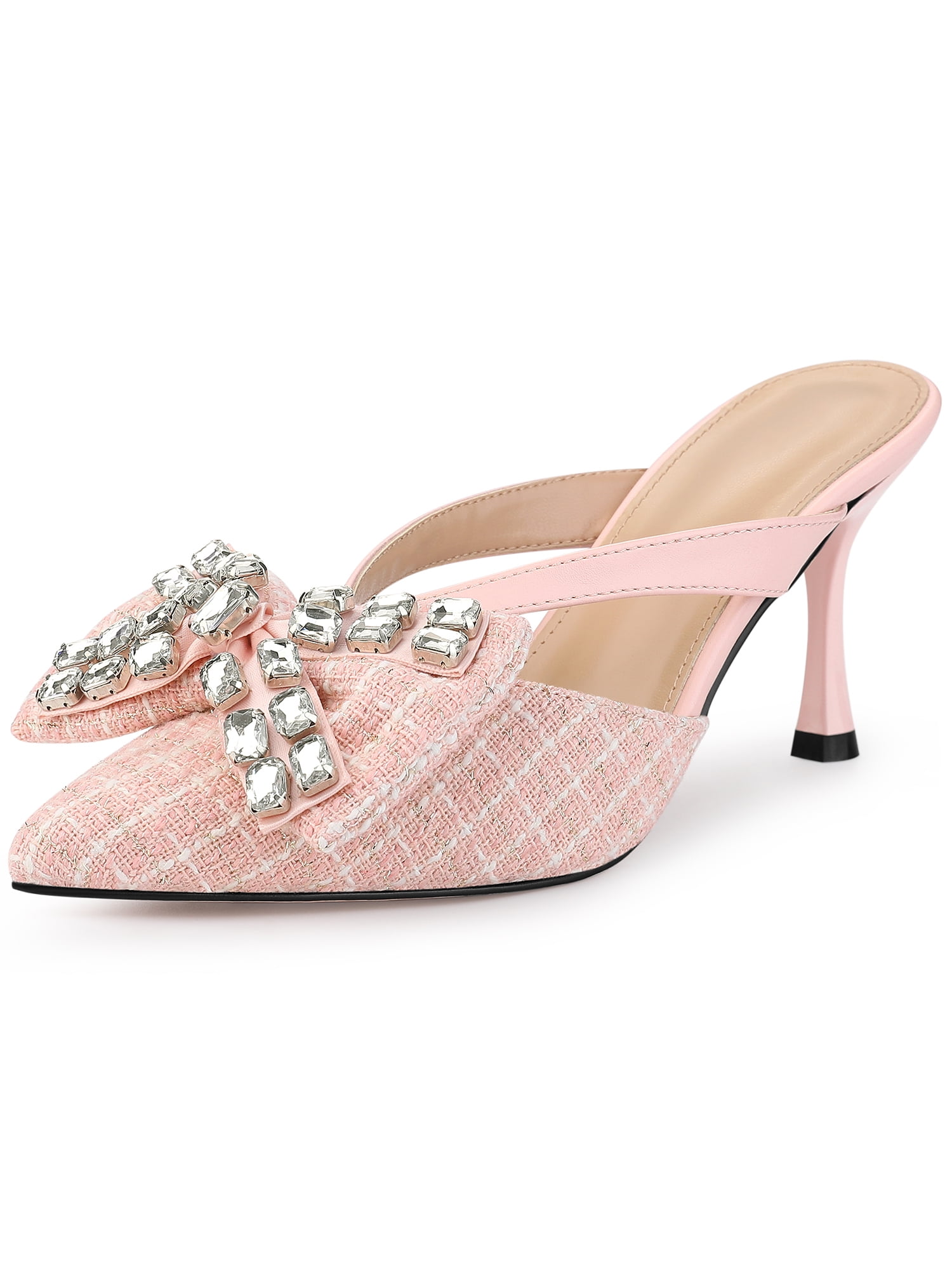 Allegra K Women's Pointed Toe Sparkly Rhinestone Bow Stiletto Heels ...
