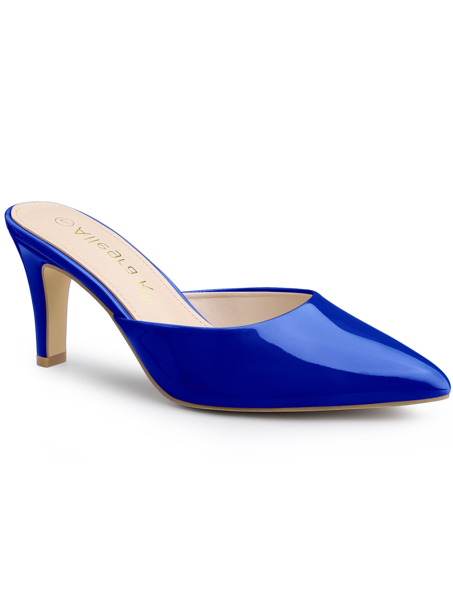 BLISSFUL STEP Women's Pointed Toe Stiletto Heels Slide Mules Deep Blue ...