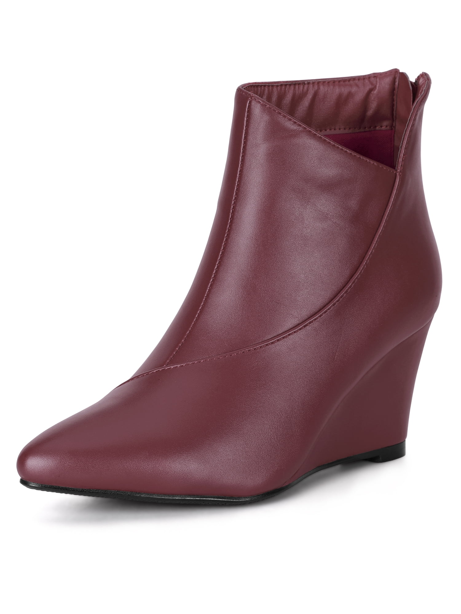 BLISSFUL STEP Women's Pointed Toe Zipper Wedge Heel Ankle Booties ...