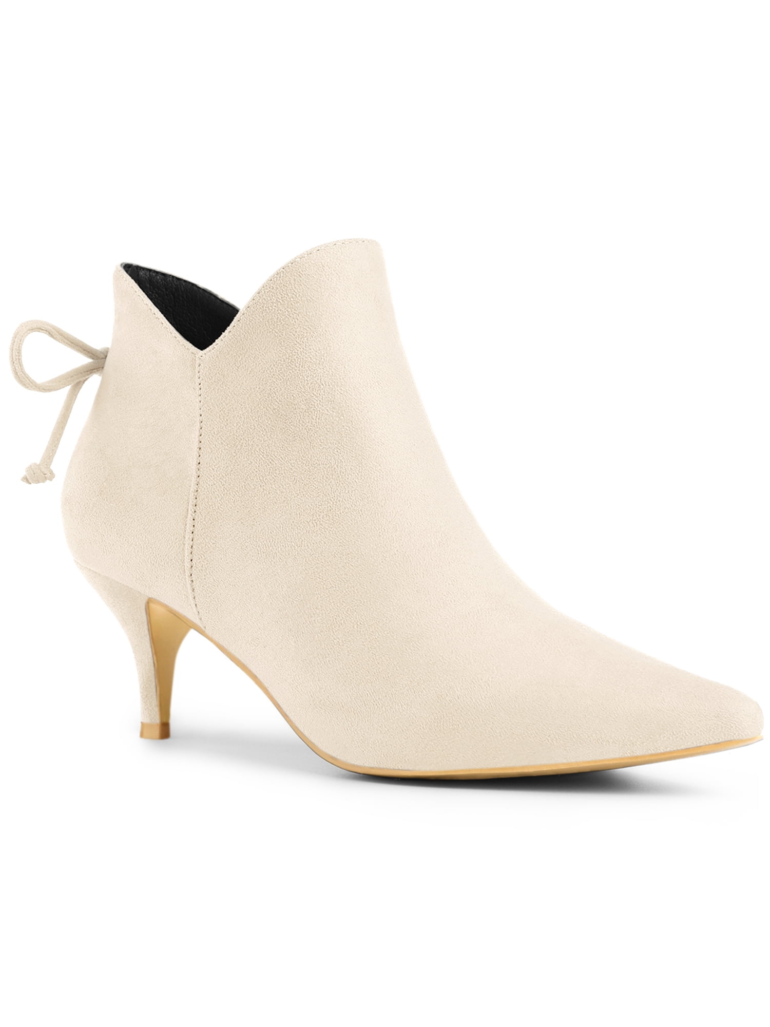BLISSFUL STEP Women's Pointy Toe Kitten Heel Ankle Booties Beige 9 ...