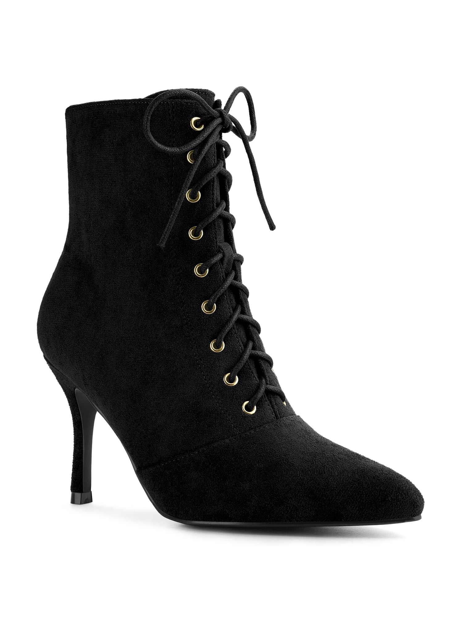 Allegra K Women's Pointy Toe Lace Up Side Zip Stiletto Heels Ankle ...