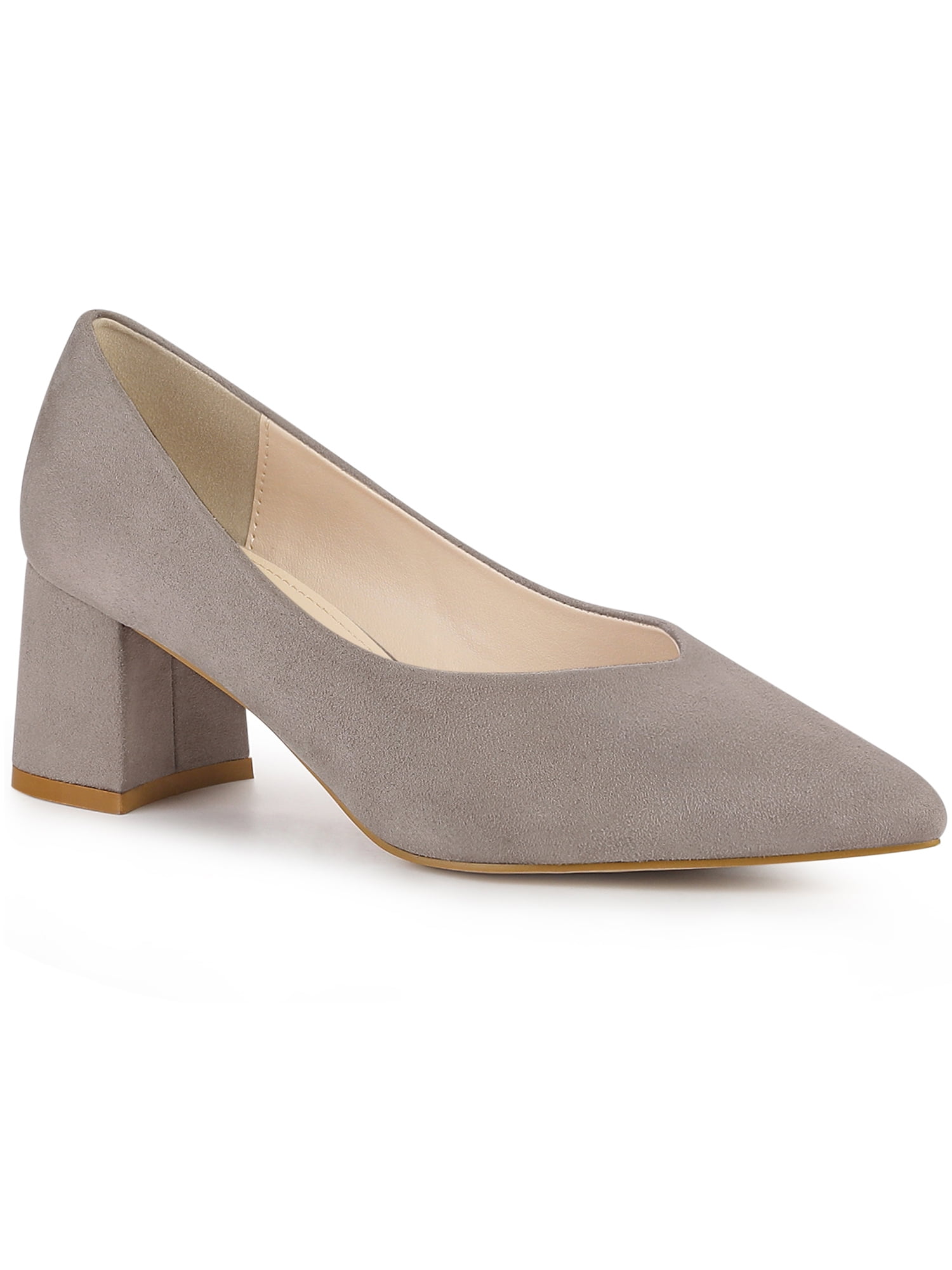 BLISSFUL STEP Women's Pointy Toe Slip-on Low Block Heels Pumps ...