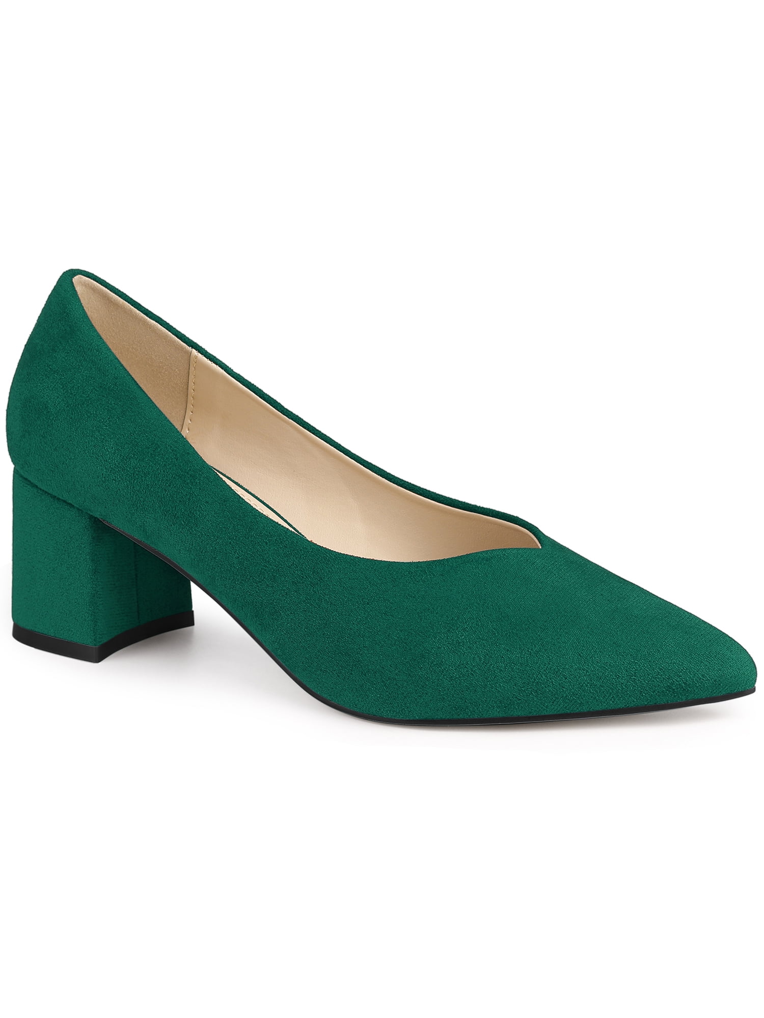 BLISSFUL STEP Women's Pointy Toe Slip-on Low Block Heels Pumps ...