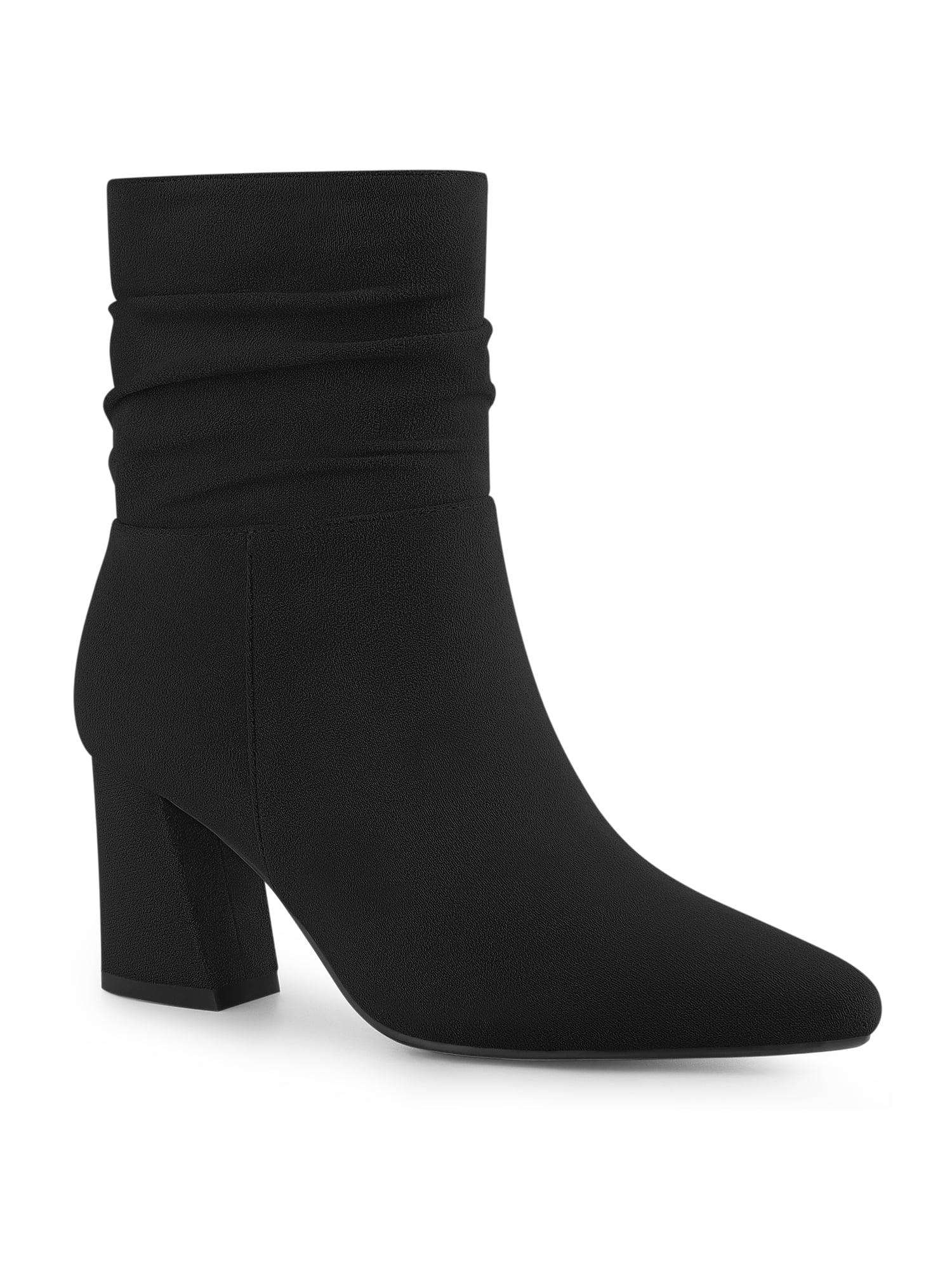 BLISSFUL STEP Women's Ankle Boots Slouch Pointy Toe Chunky Heel Side ...