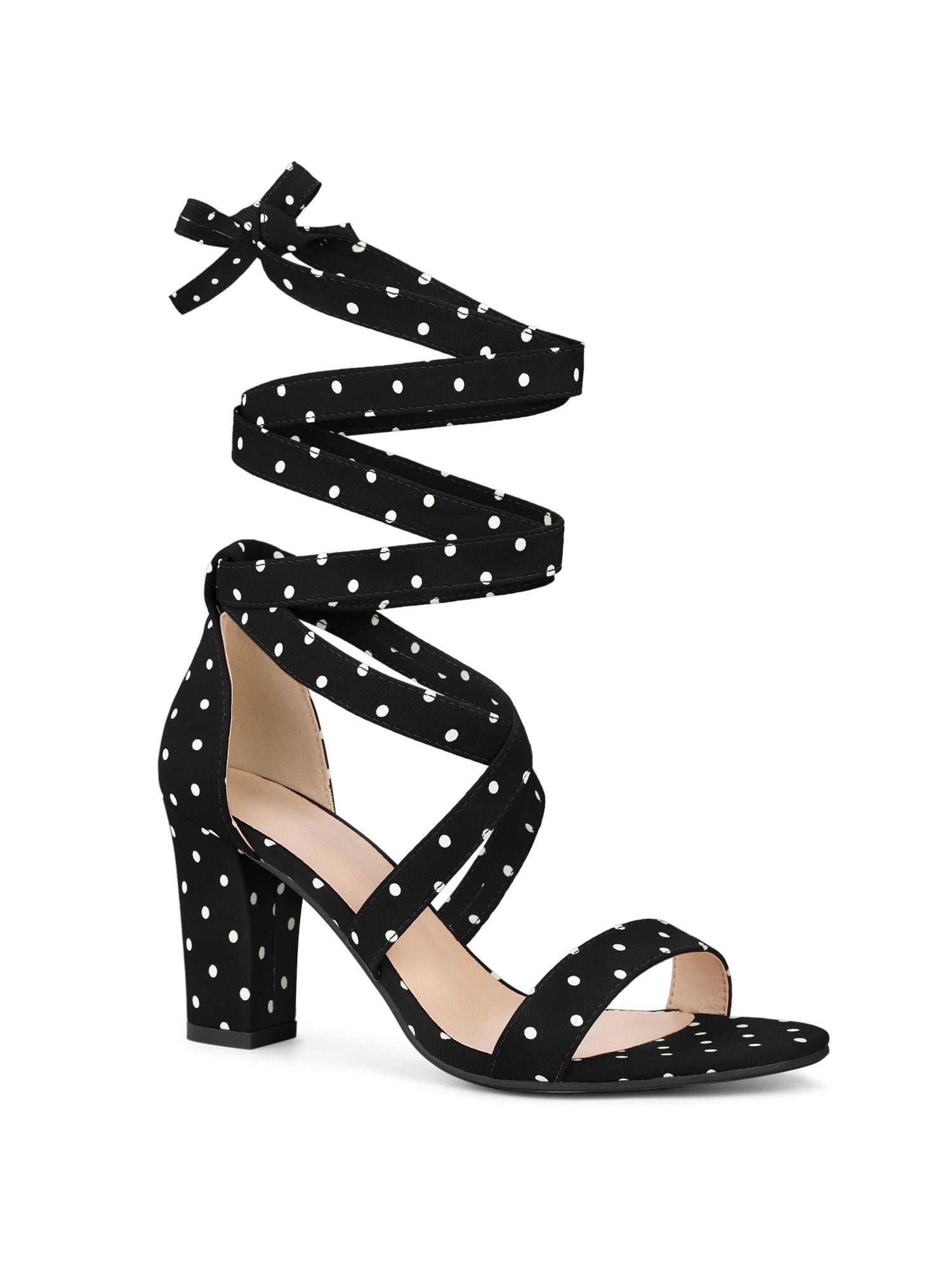 BLISSFUL STEP Women's Polka Dots Lace up Block Heels Sandals - Walmart.com