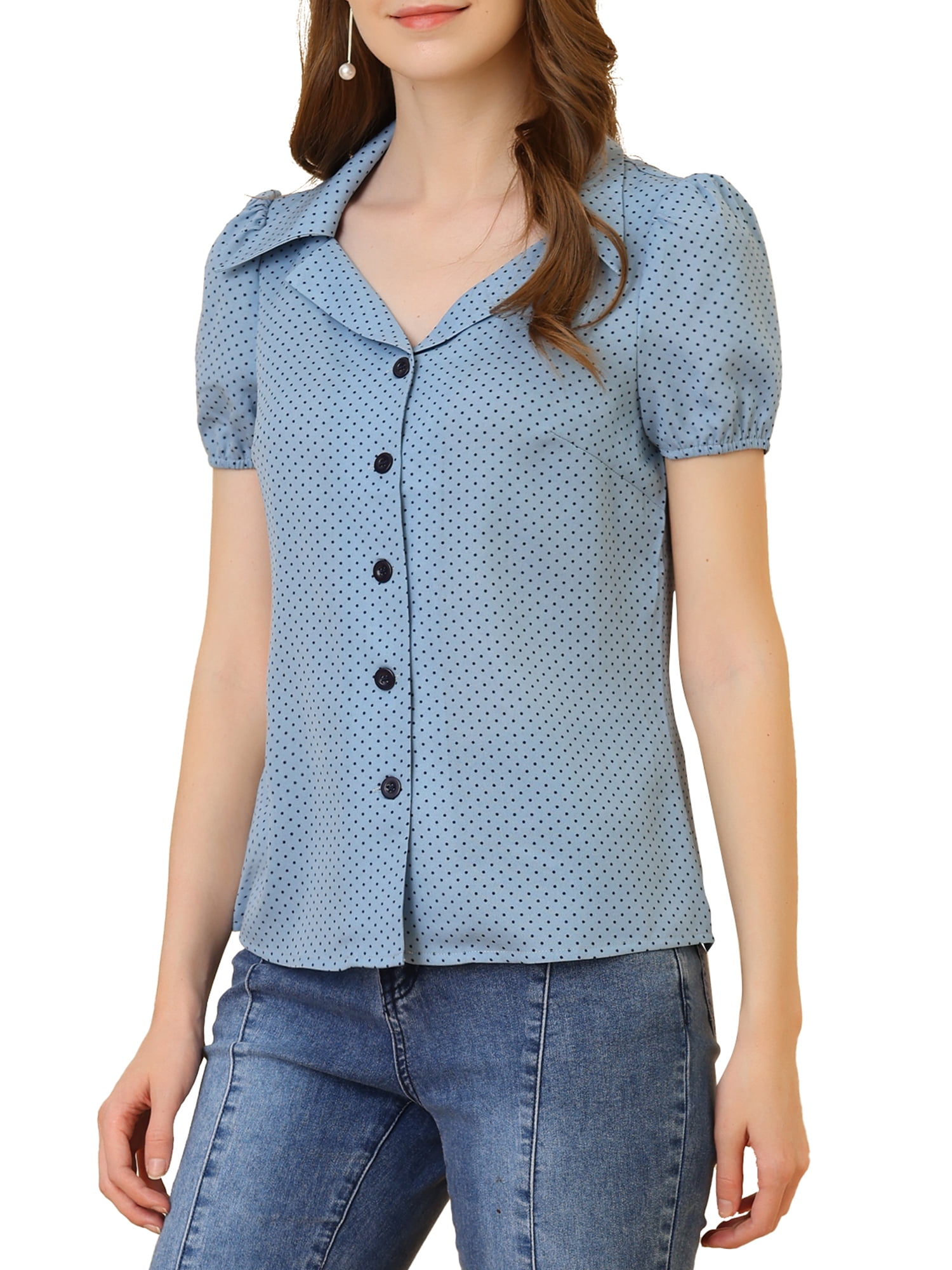 Allegra K Women's Polka Dots Short Sleeve Button Up 1950s Vintage ...