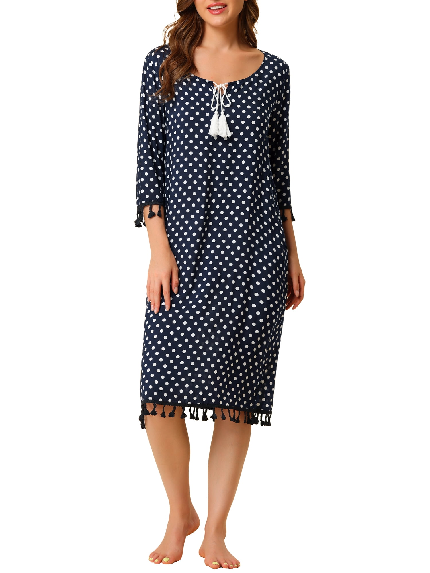 INSPIRE CHIC Women's Polka Dots Tassel Nightgown Dress Pajama Sleepwear ...