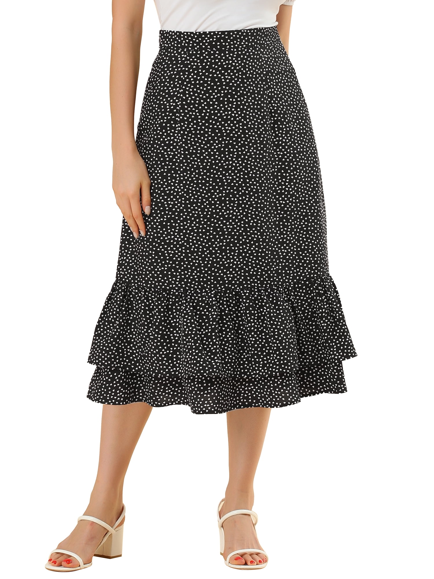 INSPIRE CHIC Women's Chiffon Skirts Elastic Waist Ruffle Tiered Floral ...