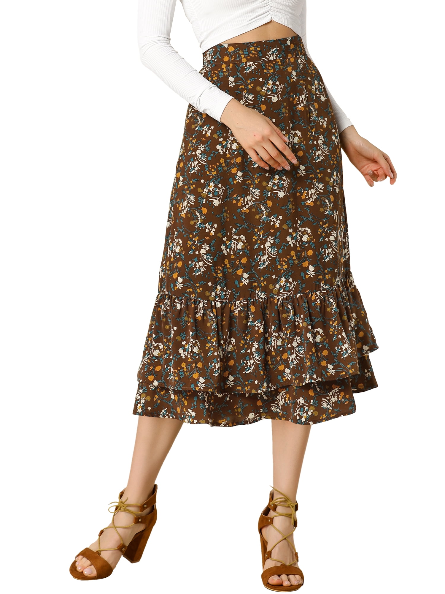 INSPIRE CHIC Women's Flowy Skirts Chiffon Elastic Waist Ruffle Tiered ...