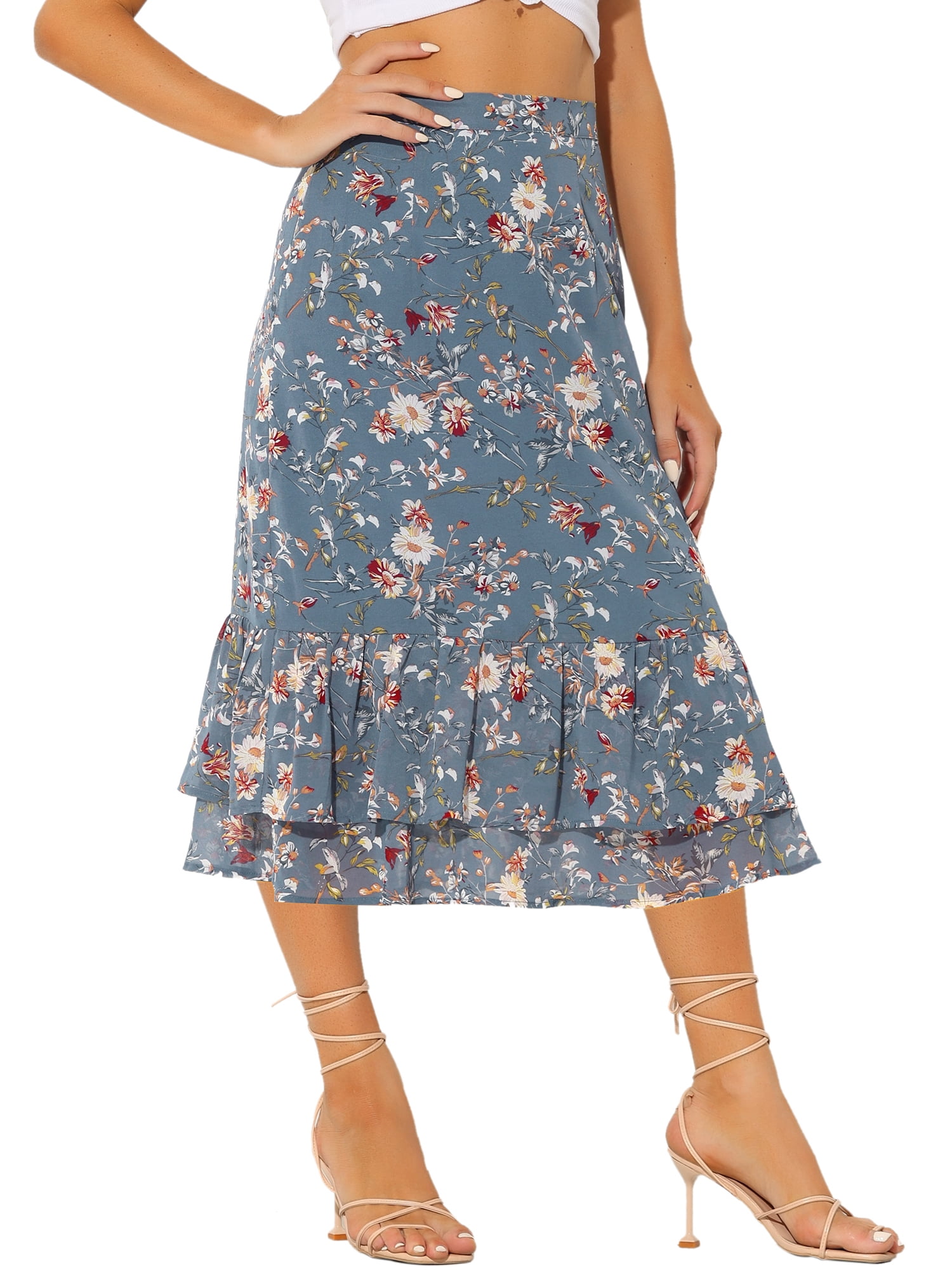 INSPIRE CHIC Mother's Day Women's Chiffon Skirts Elastic Waist Ruffle ...