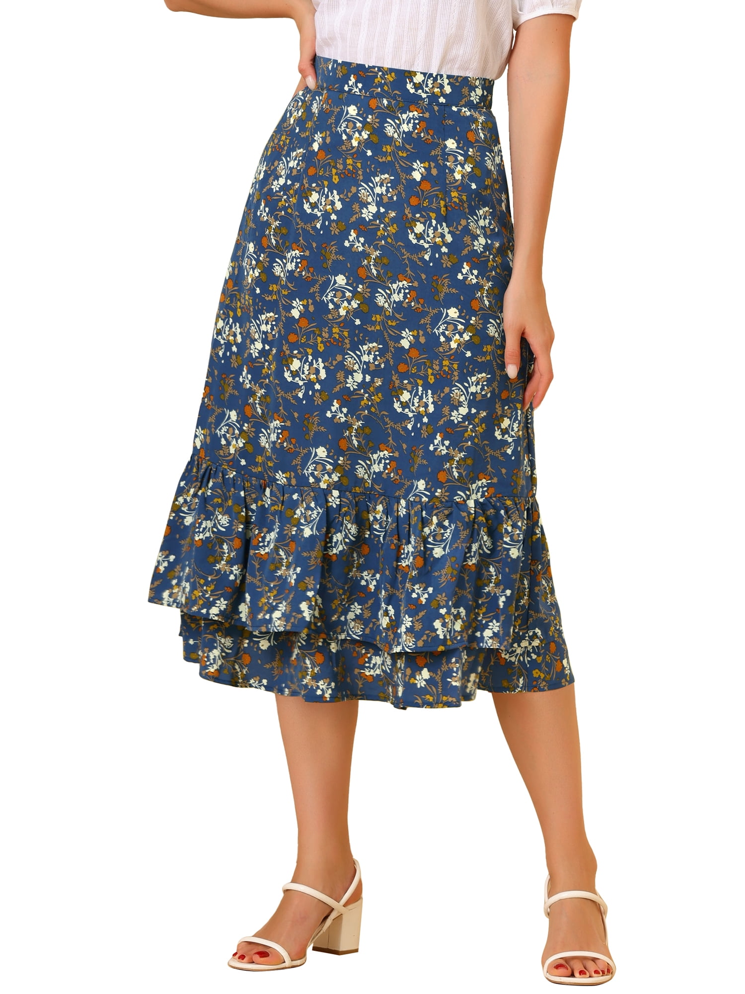 INSPIRE CHIC Women's Flowy Skirts Chiffon Elastic Waist Ruffle Tiered ...