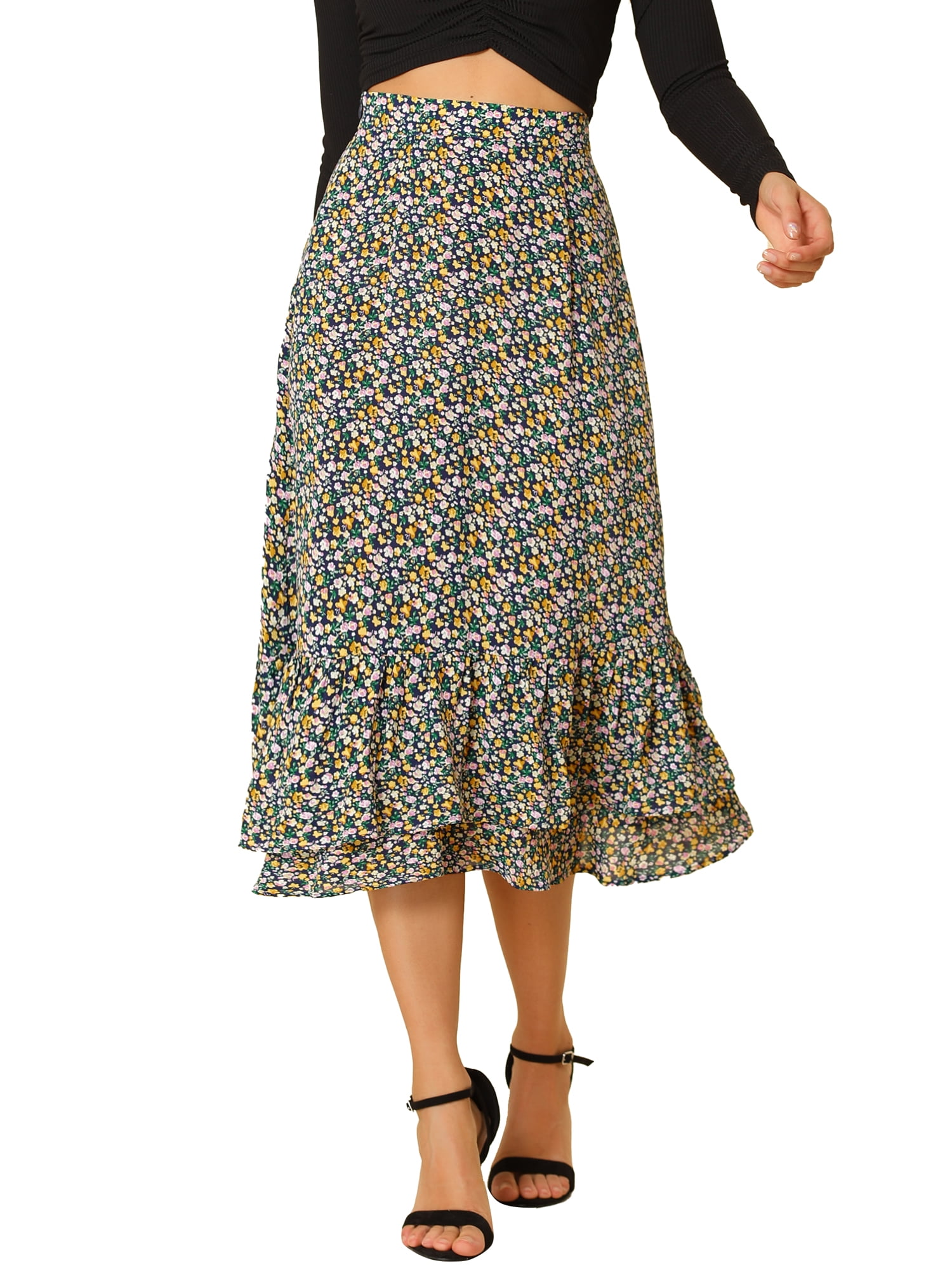 INSPIRE CHIC Women's Flowy Skirts Chiffon Elastic Waist Ruffle Tiered ...