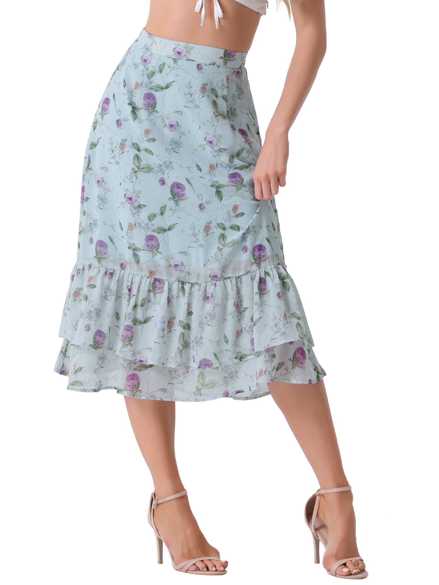 INSPIRE CHIC Mother's Day Women's Chiffon Skirts Elastic Waist Ruffle ...
