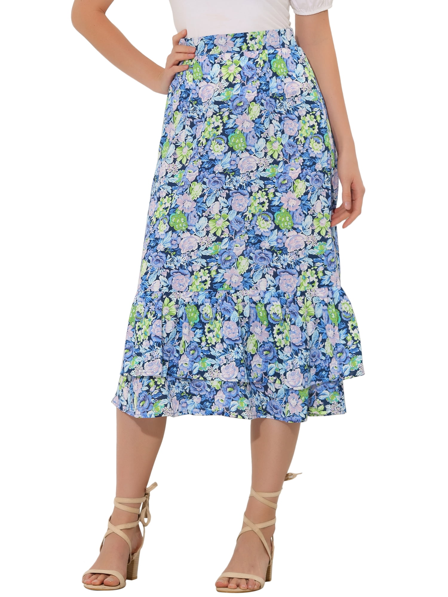 INSPIRE CHIC Women's Flowy Skirts Chiffon Elastic Waist Ruffle Tiered ...