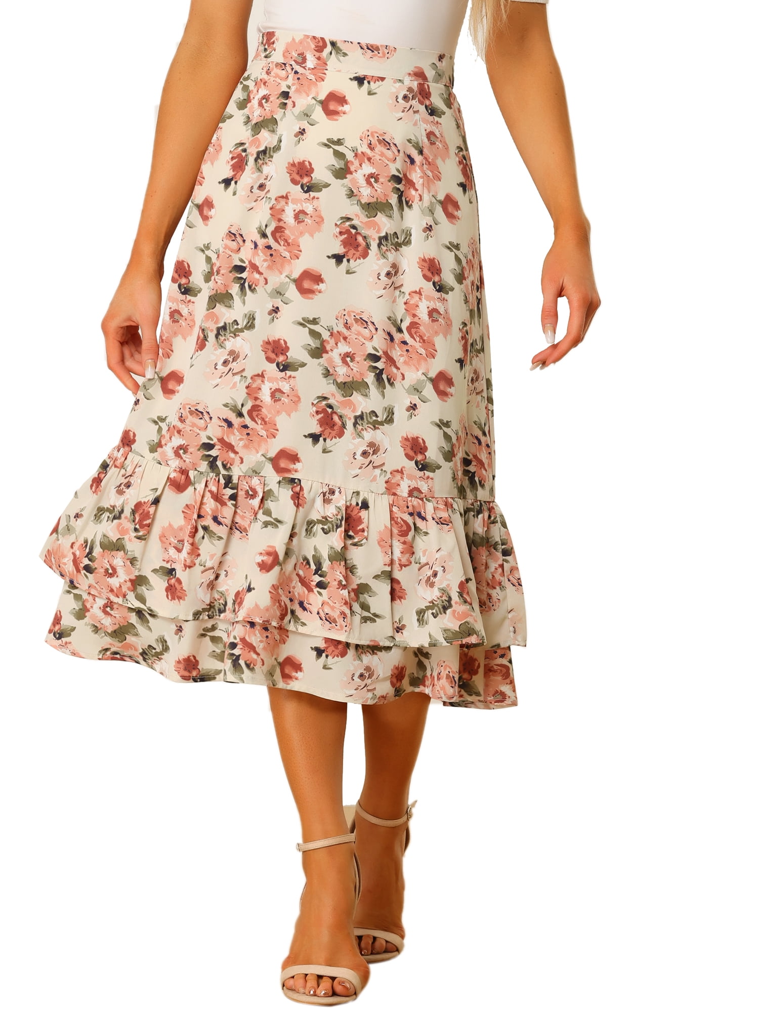 INSPIRE CHIC Women's Flowy Skirts Chiffon Elastic Waist Ruffle Tiered ...