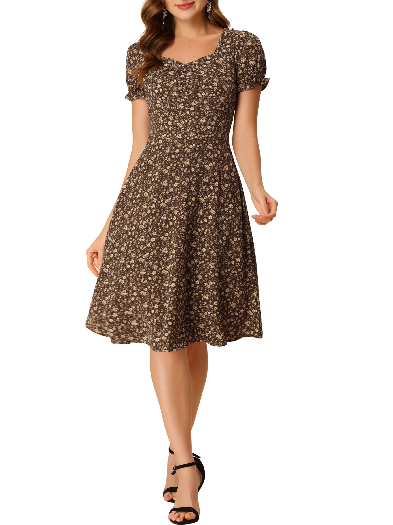 INSPIRE CHIC Women's Printed Sweetheart Neck Puff Sleeves Hidden Side ...