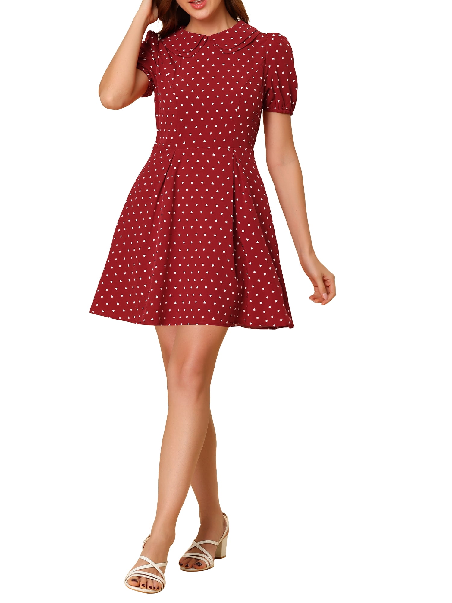 INSPIRE CHIC Women's Puff Sleeve Dresses Peter Pan Collar Chiffon Mini ...