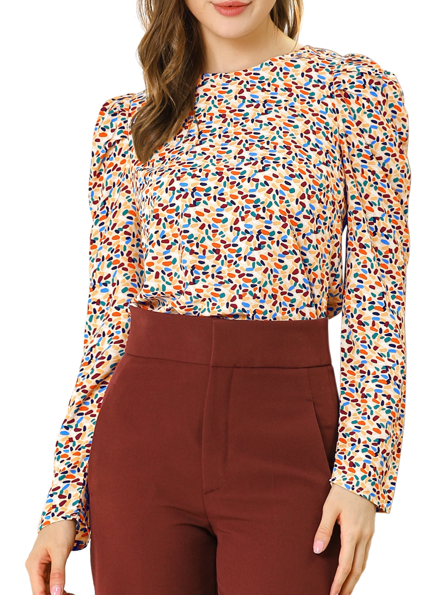 INSPIRE CHIC Women's Puff Sleeve Retro Round Neck Puffy Blouse Tops XL ...