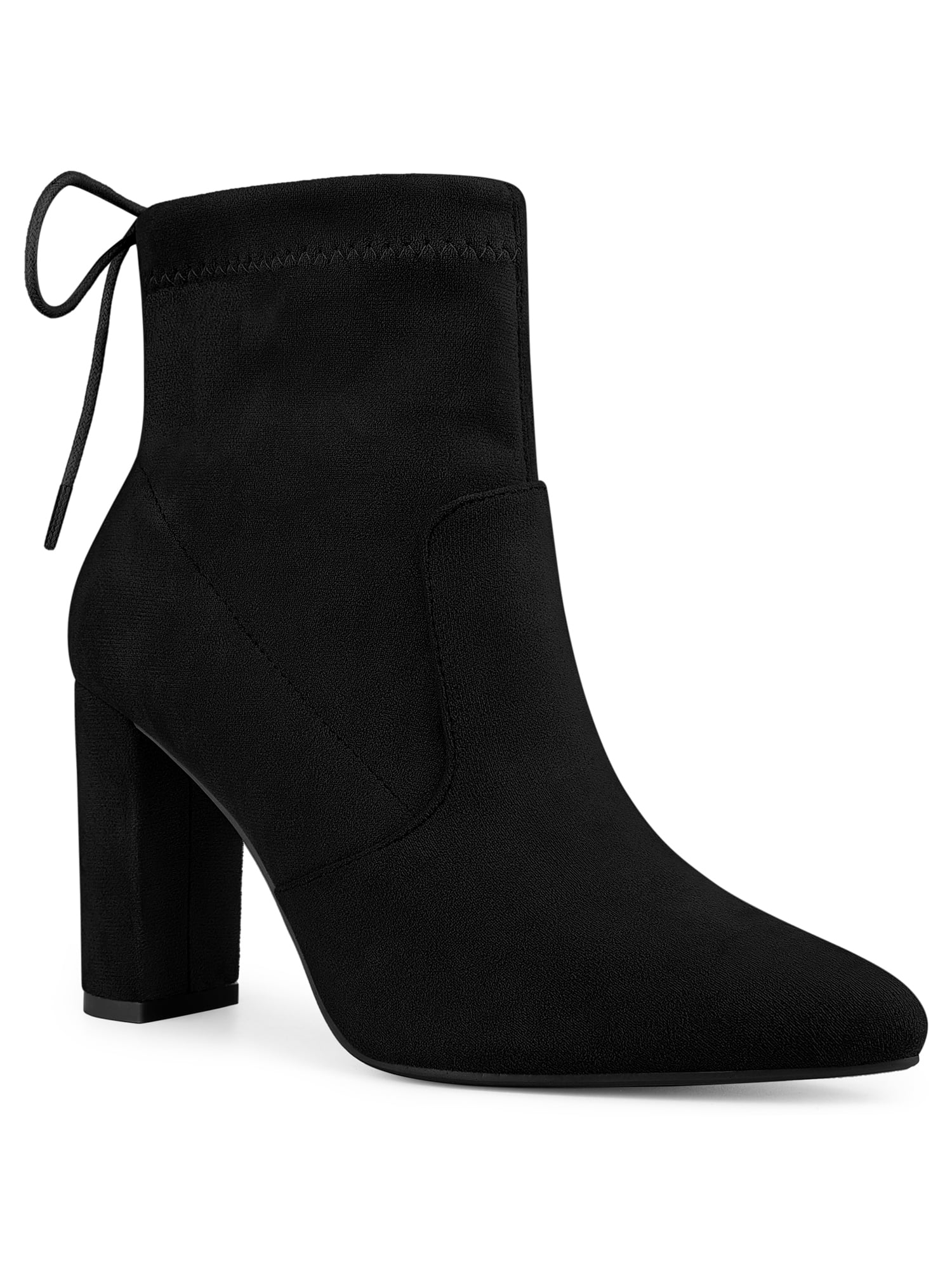 BLISSFUL STEP Women's Pull on Drawstring Block Heel Ankle Boots Black 9 ...