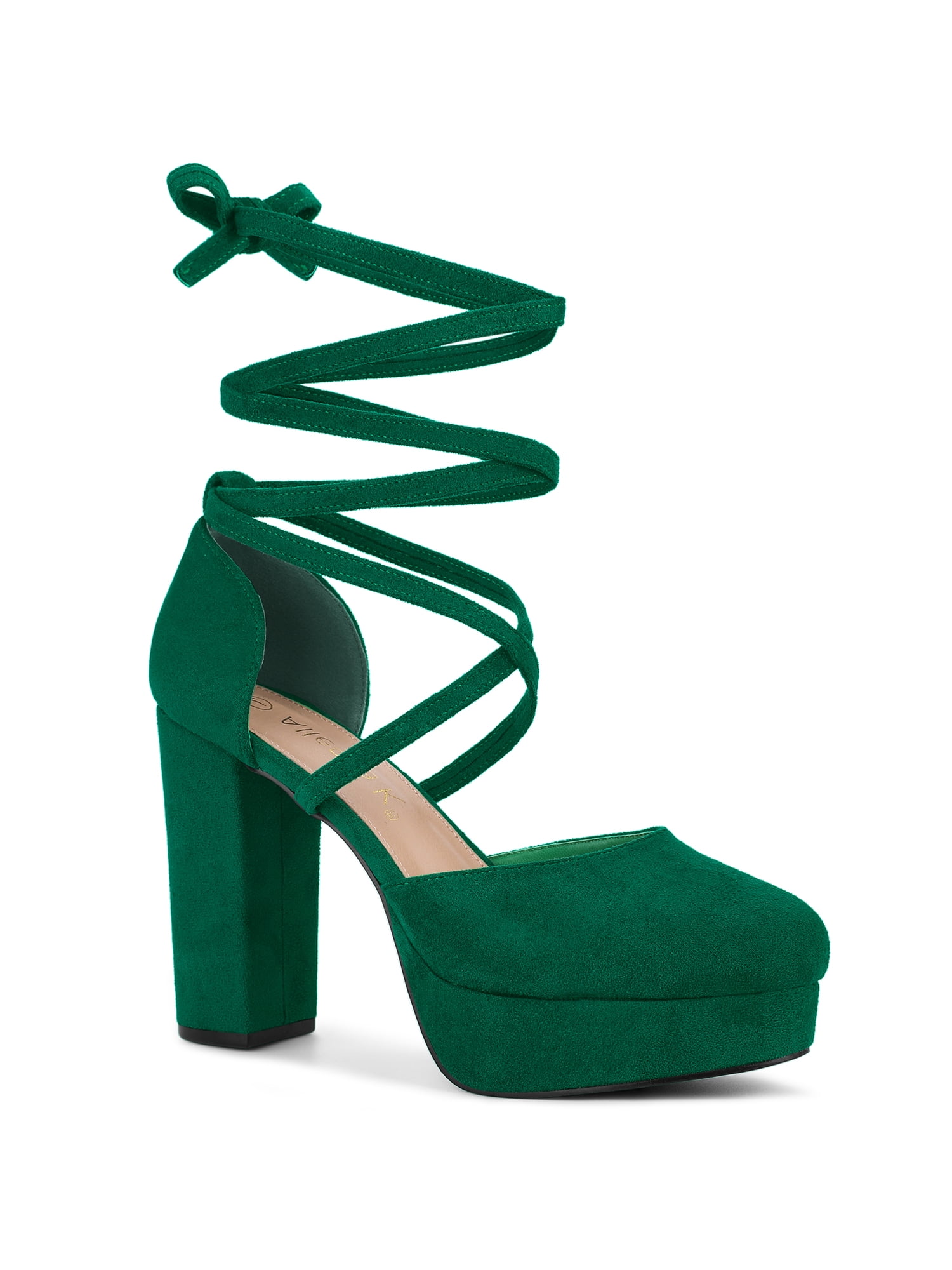 BLISSFUL STEP Women's Pumps Block Heels Platform Strappy Lace up Pumps ...