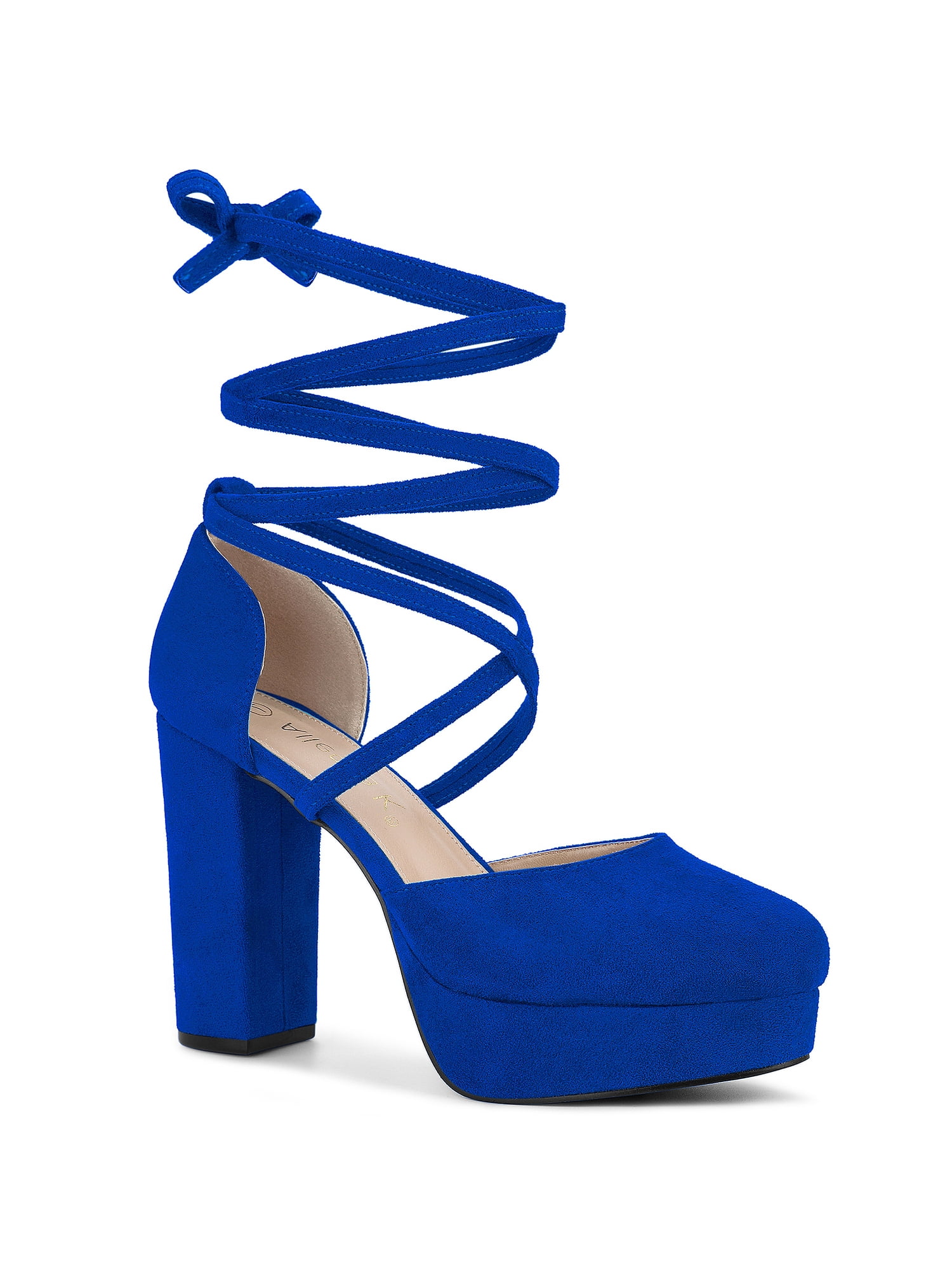 BLISSFUL STEP Women's Pumps Block Heels Platform Strappy Lace up Pumps ...