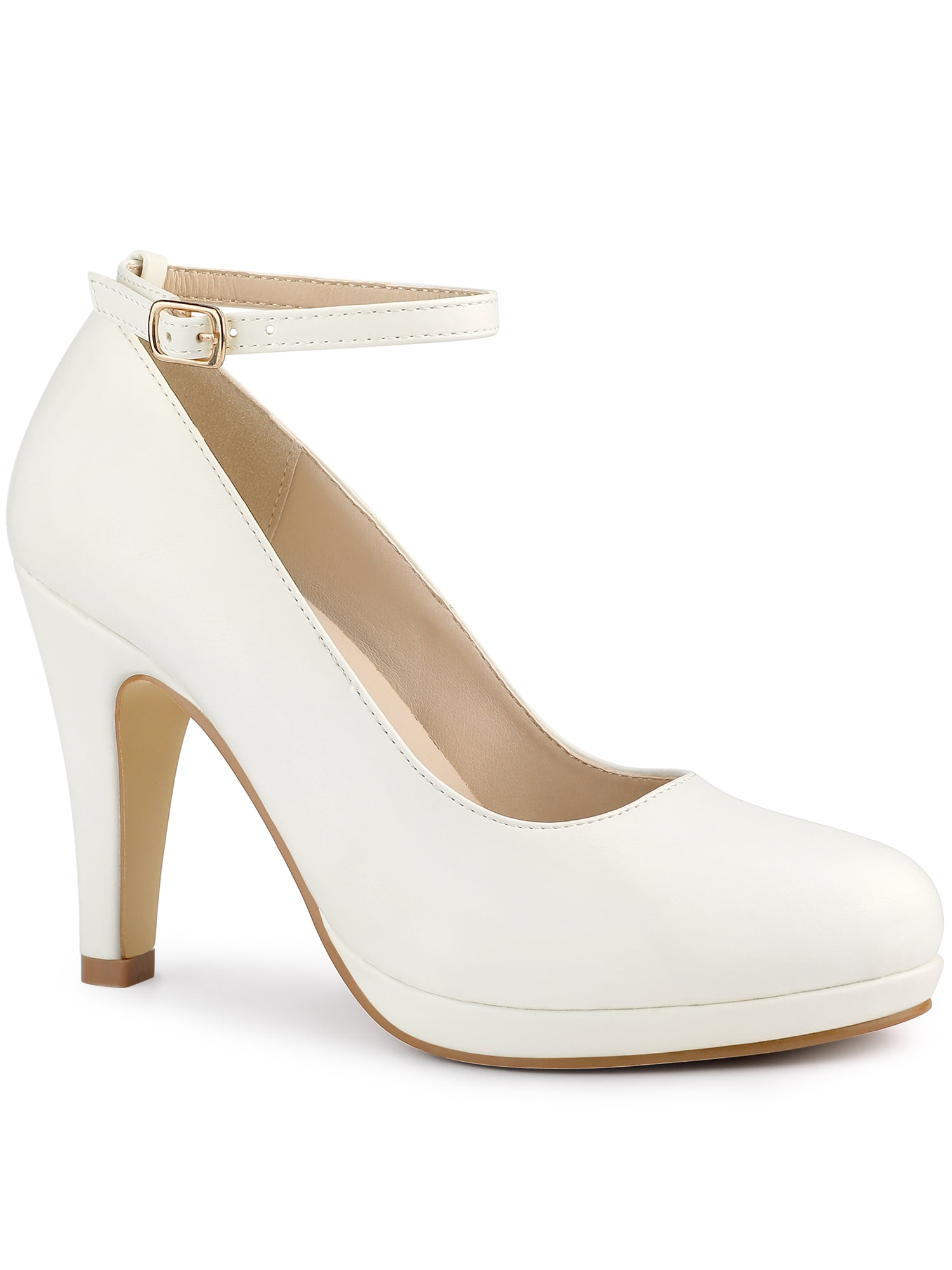 Allegra K Women Round Toe Stiletto Heel Ankle Strap Pumps White 8 ...