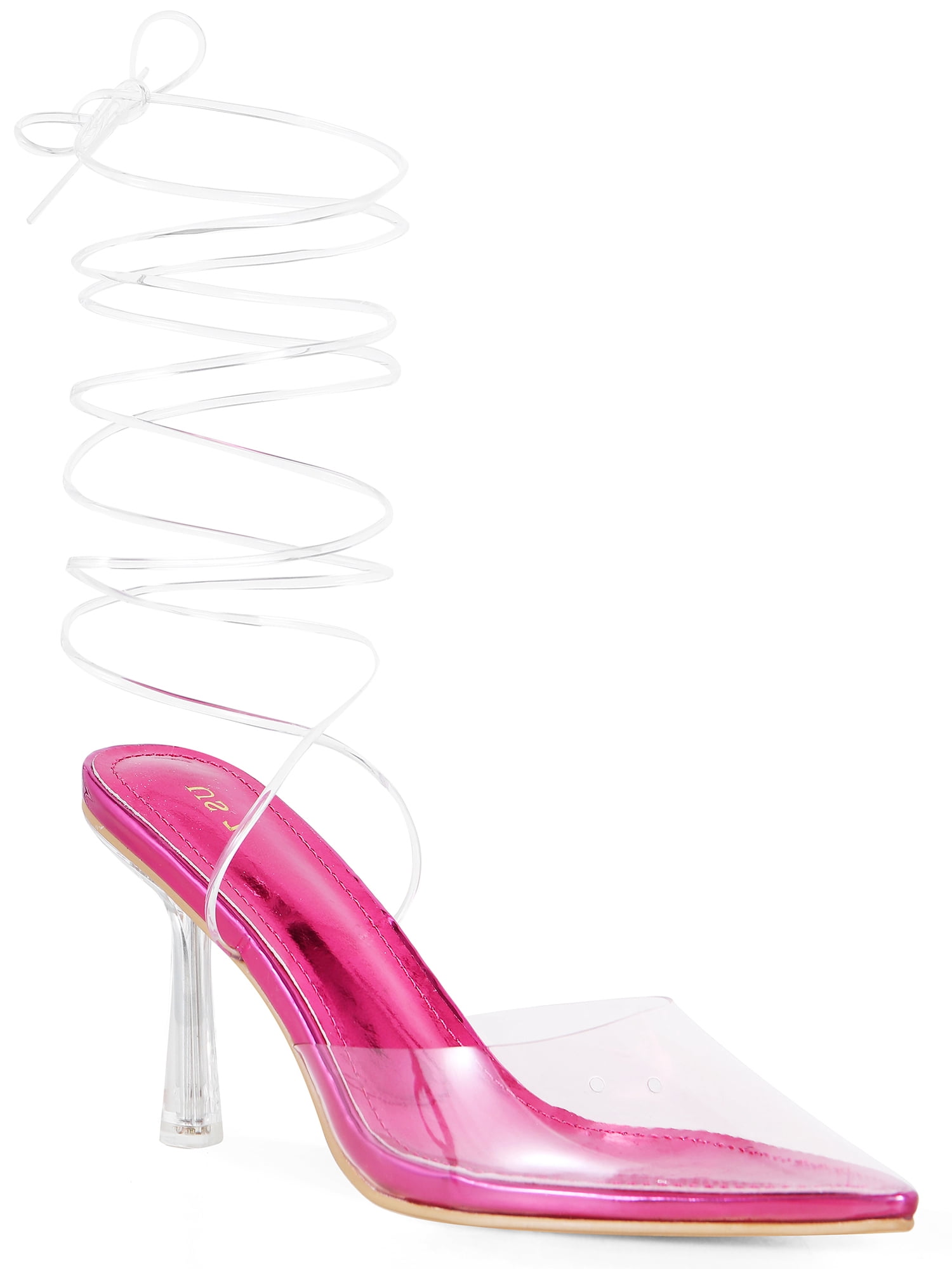 BLISSFUL STEP Women's Pumps Stiletto Heels Lace up Clear Heel Pumps Hot ...