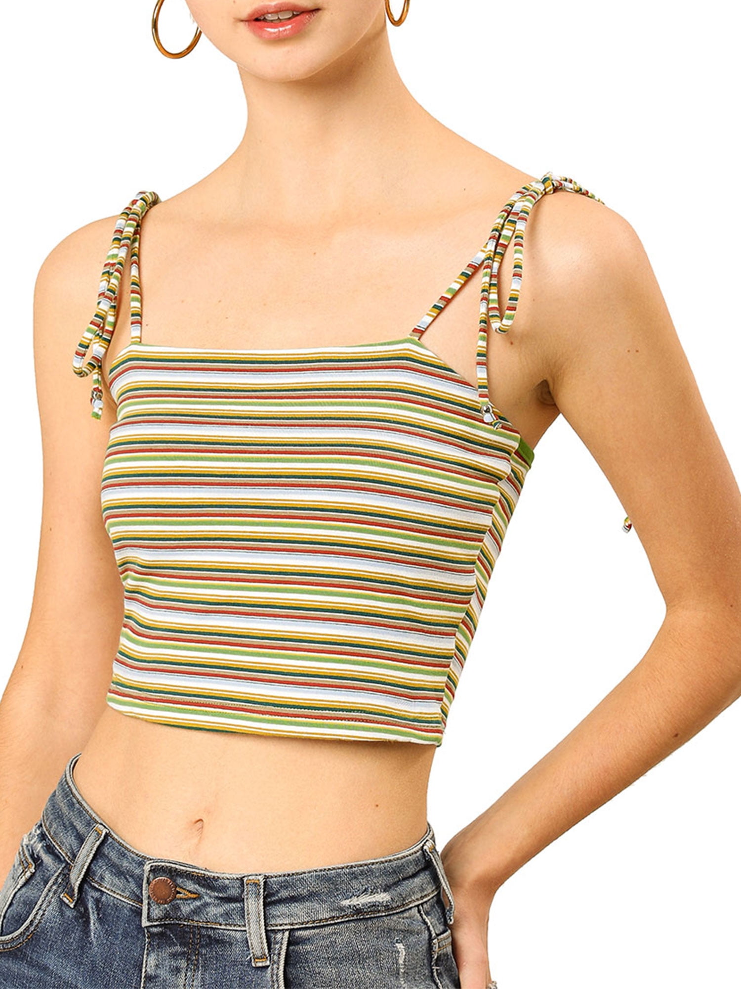 Allegra K Women's Striped Tie Spaghetti Straps Summer Cami Tube Tops S ...