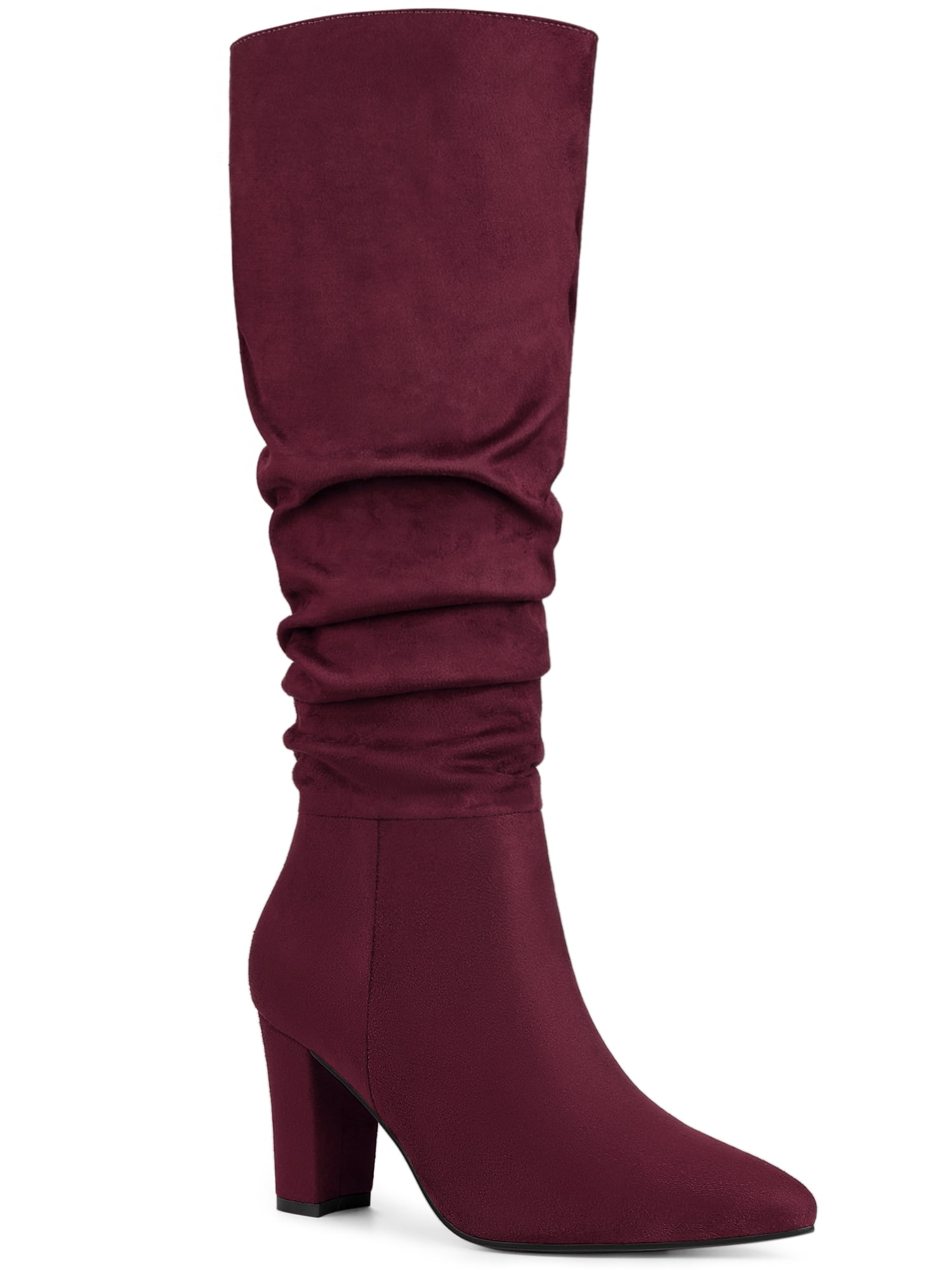 BLISSFUL STEP Women's Relaxed Pointed Toe Block Heel Knee High Boots ...