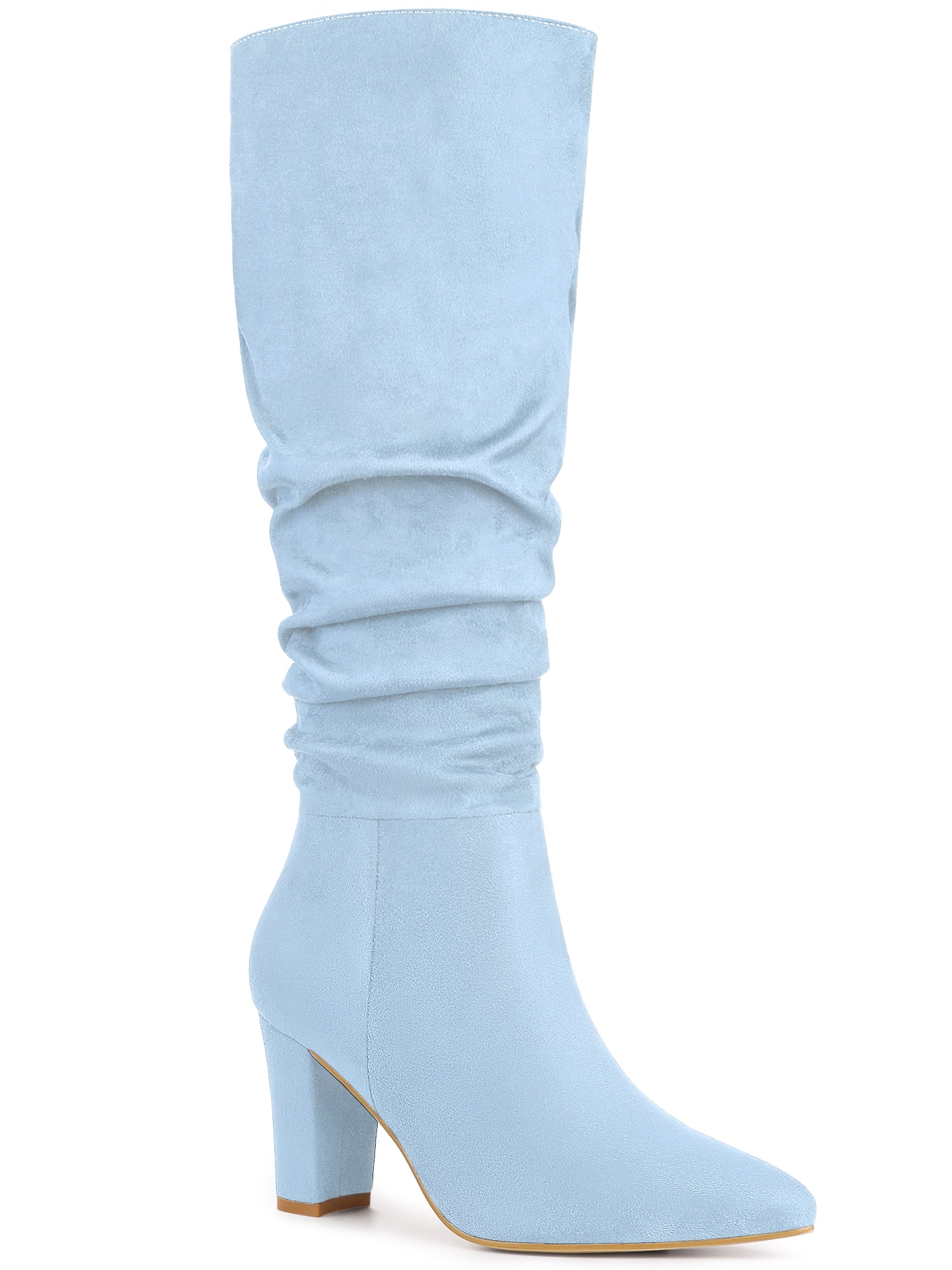 BLISSFUL STEP Women's Relaxed Pointed Toe Block Heel Knee High Boots ...