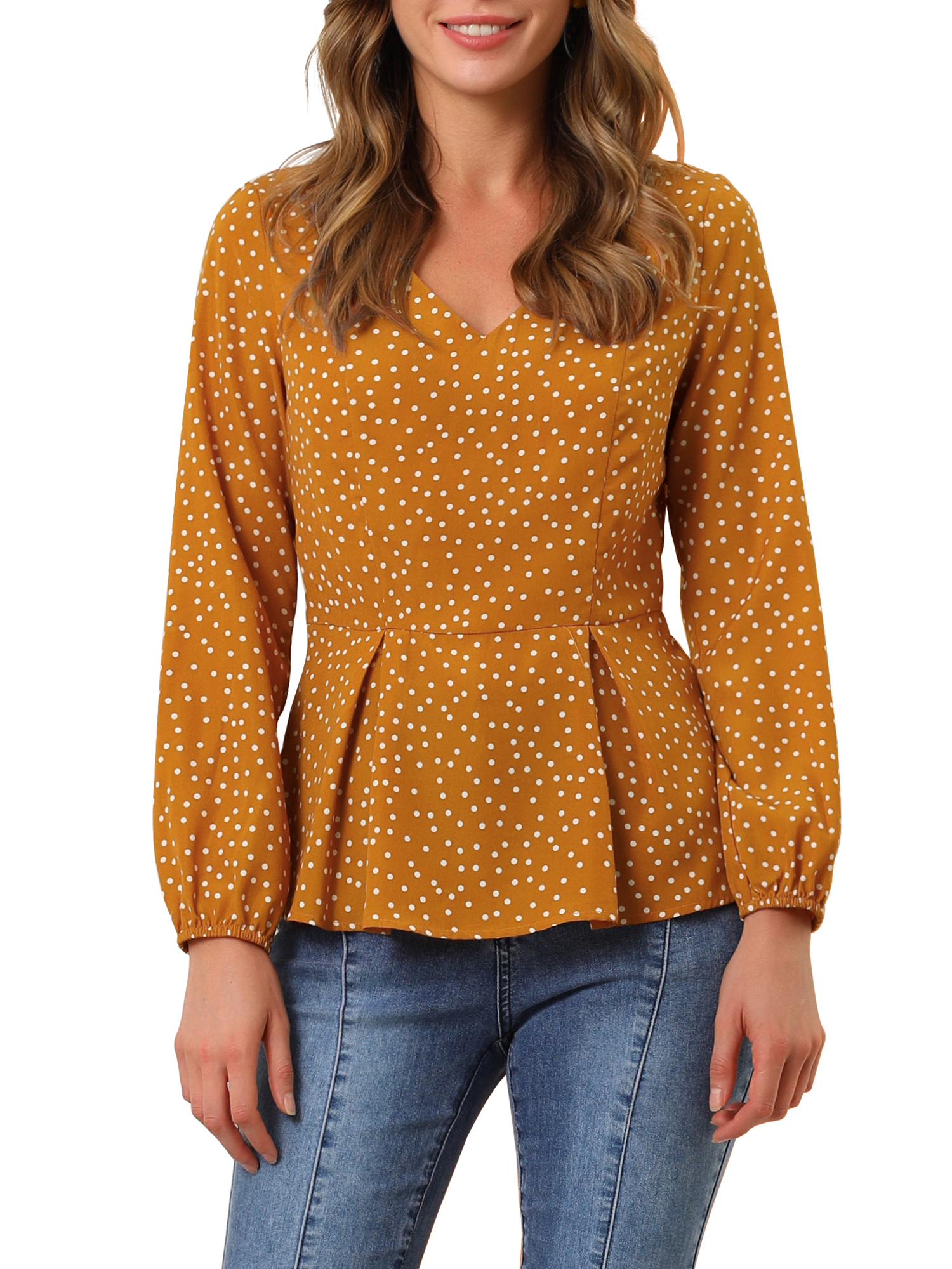 Free Assembly Women's V-Neck Peplum Top with Long Sleeves, Sizes XS ...