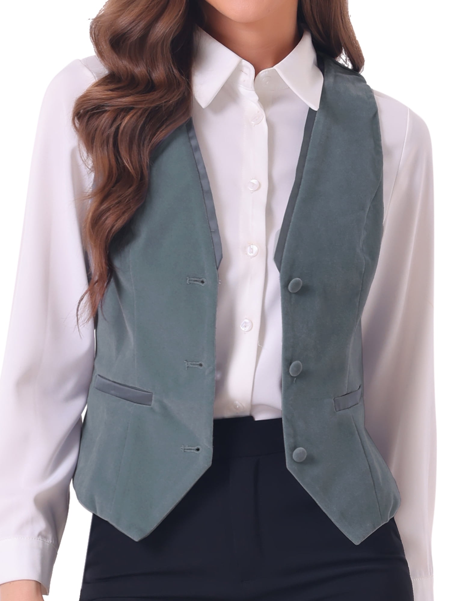 INSPIRE CHIC Velvet Suit Waistcoat for Women's Retro Sleeveless ...