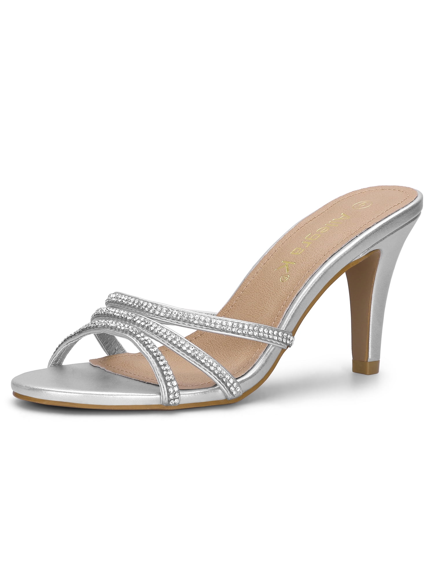 BLISSFUL STEP Women's Rhines Decor Stiletto High Heel Mule Sandals ...