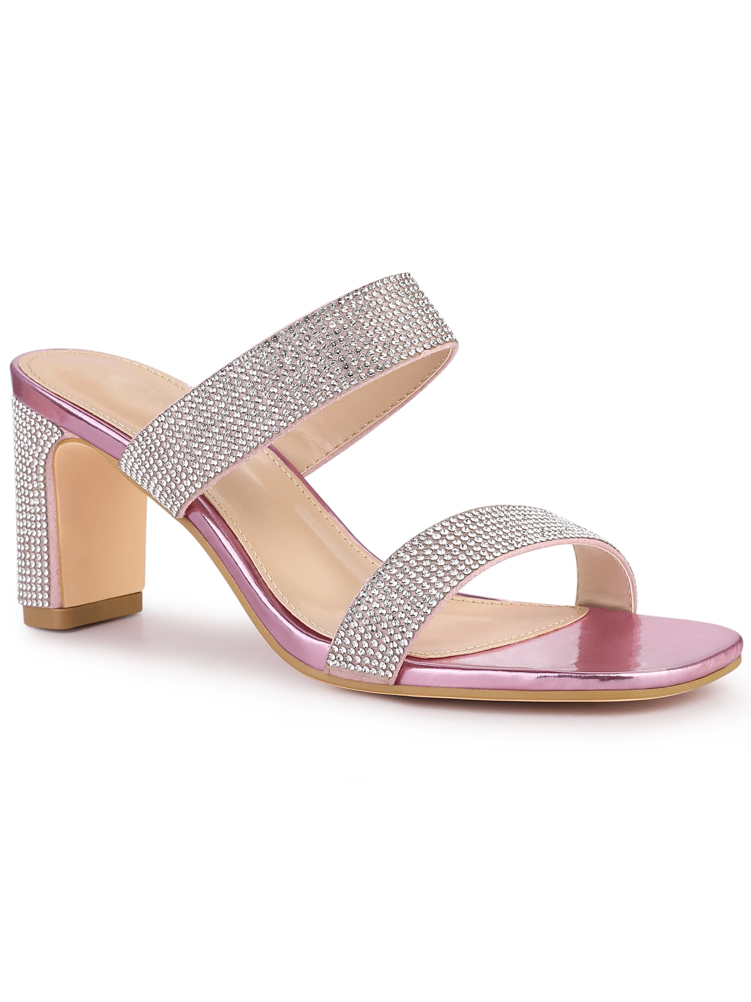 Allegra K Women's Rhines Square Toe Block Heel Slides Sandals - Walmart.com
