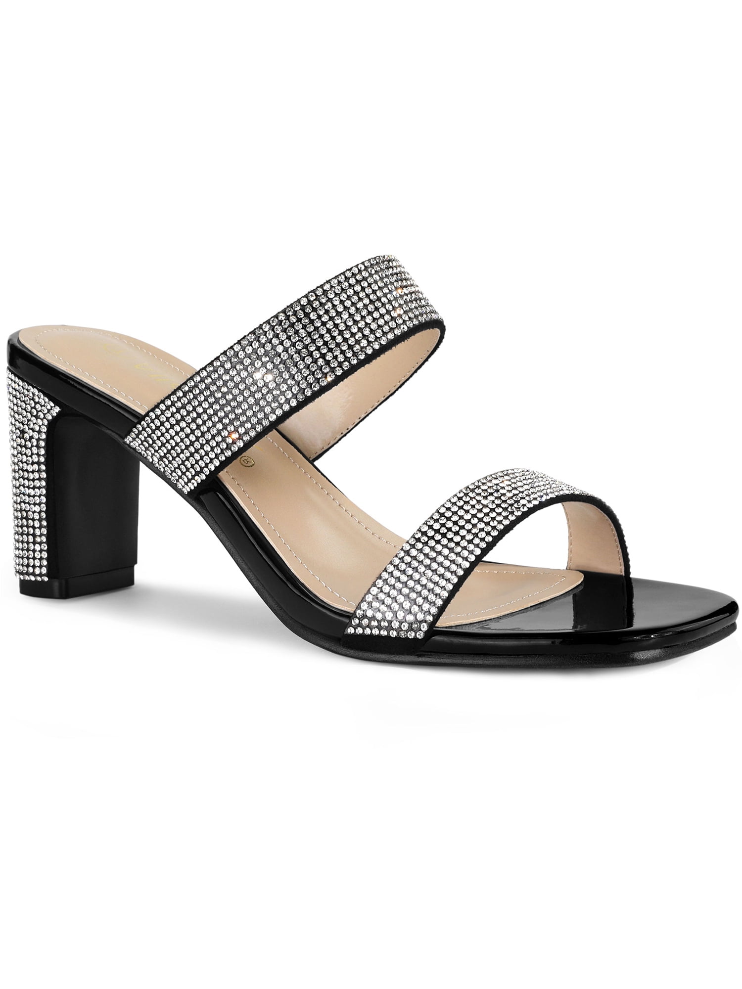 BLISSFUL STEP Women's Rhines Square Toe Block Heel Slides Sandals ...