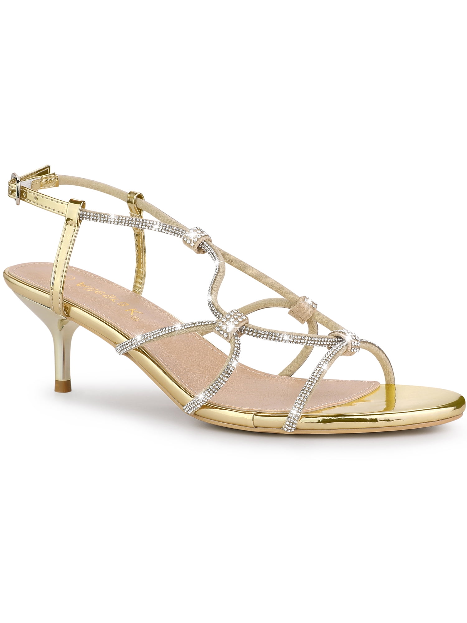 BLISSFUL STEP Women's Shoes Rhinestone Strap Slingback Kitten Heel ...